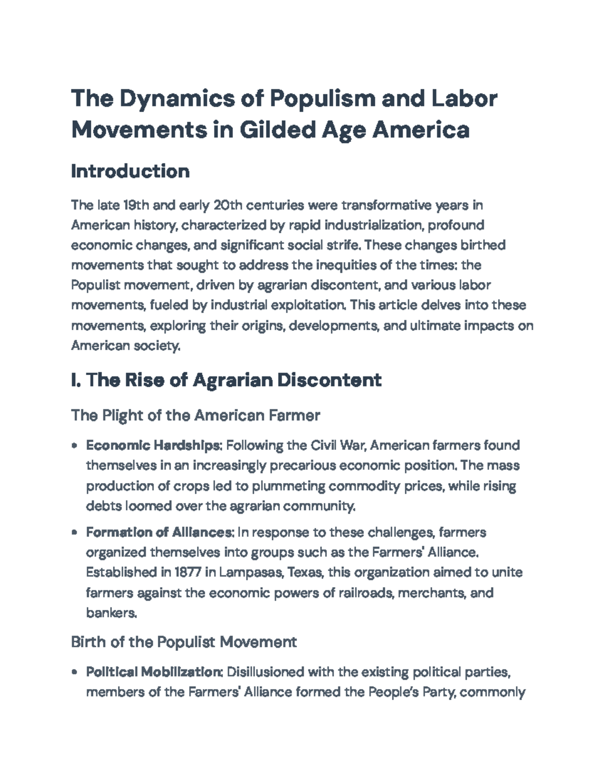 The Dynamics of Populism and Labor Movements in Gilded Age America ...