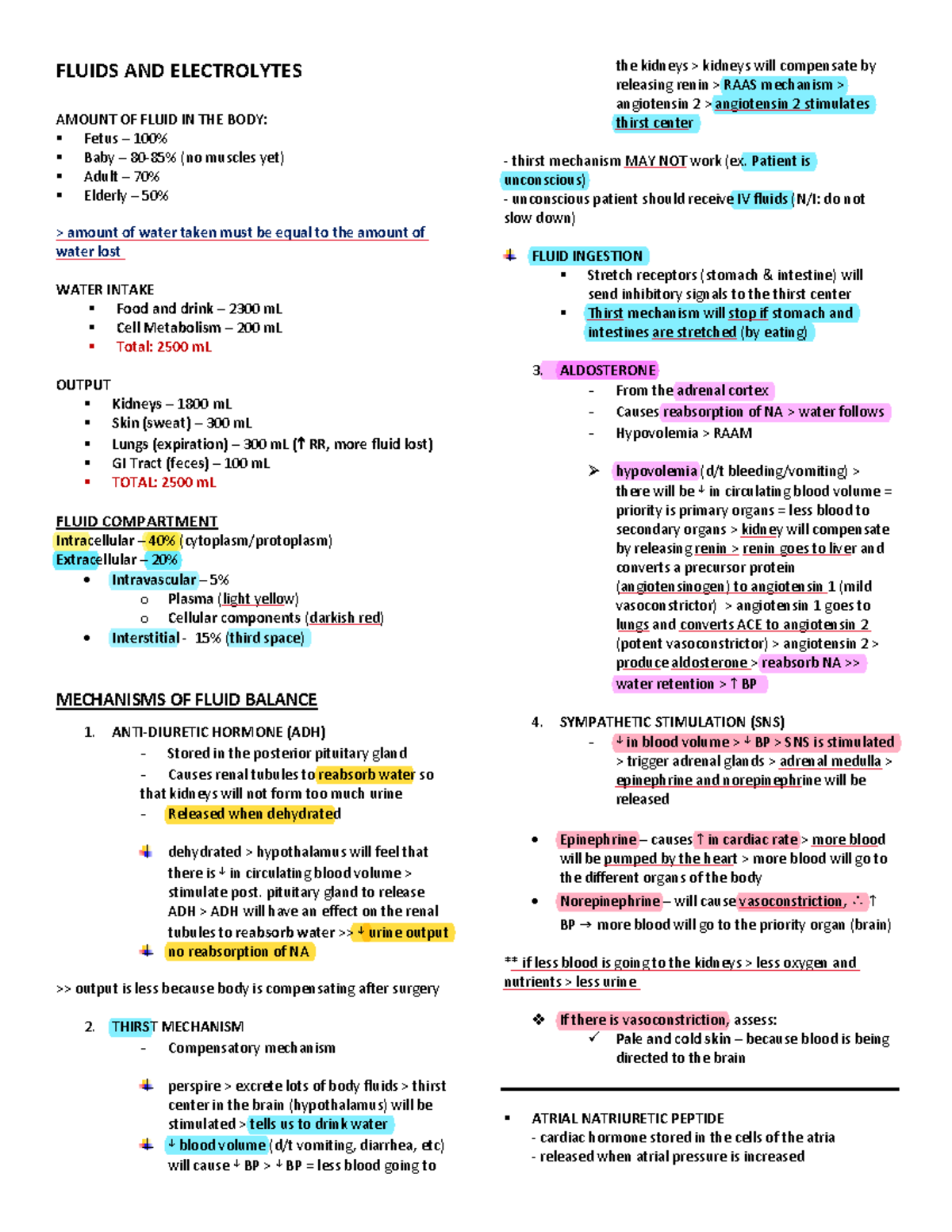 Fluids and Electrolytes: Key Concepts and Clinical Implications - Studocu
