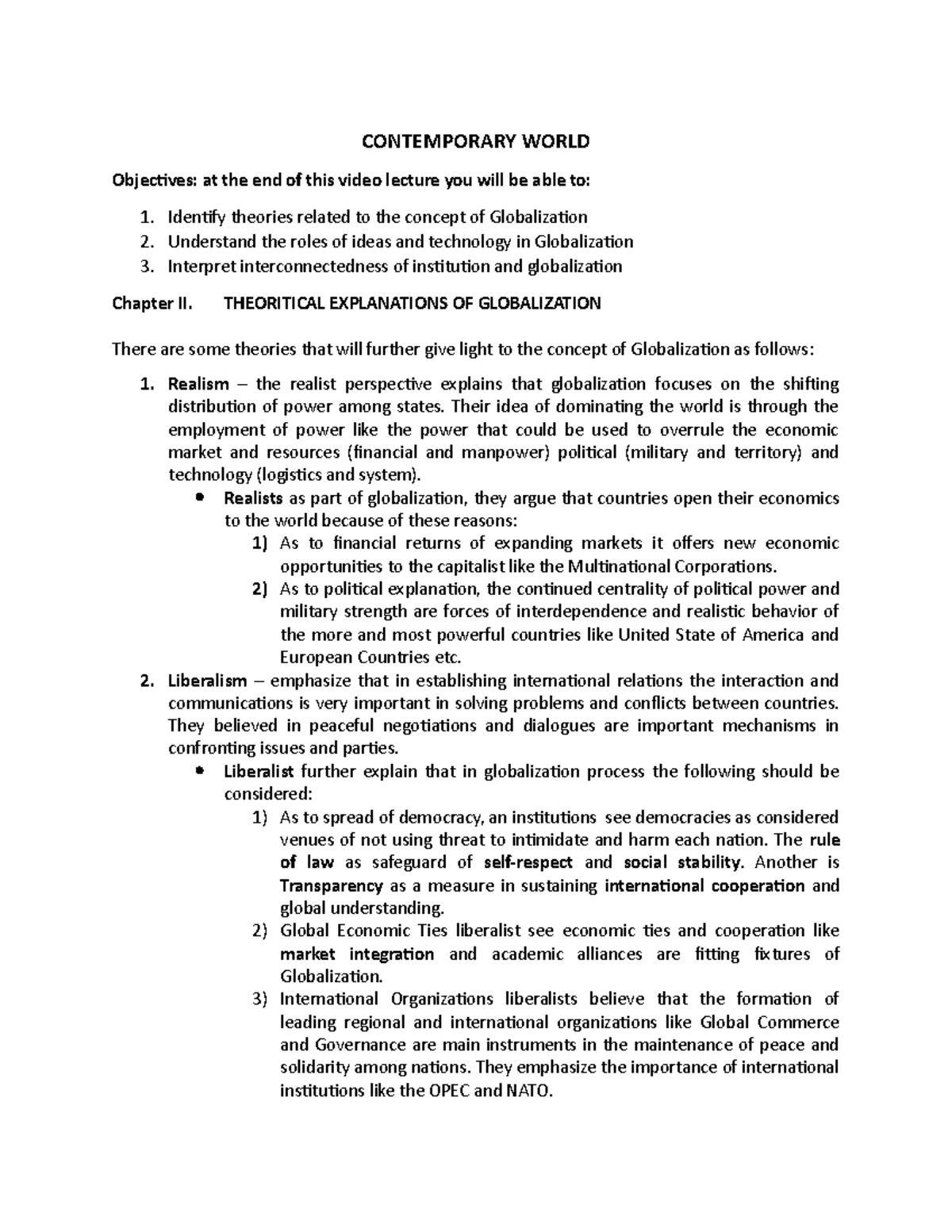 Contemporary World. Lesson 1 - CONTEMPORARY WORLD Objectives: at the ...