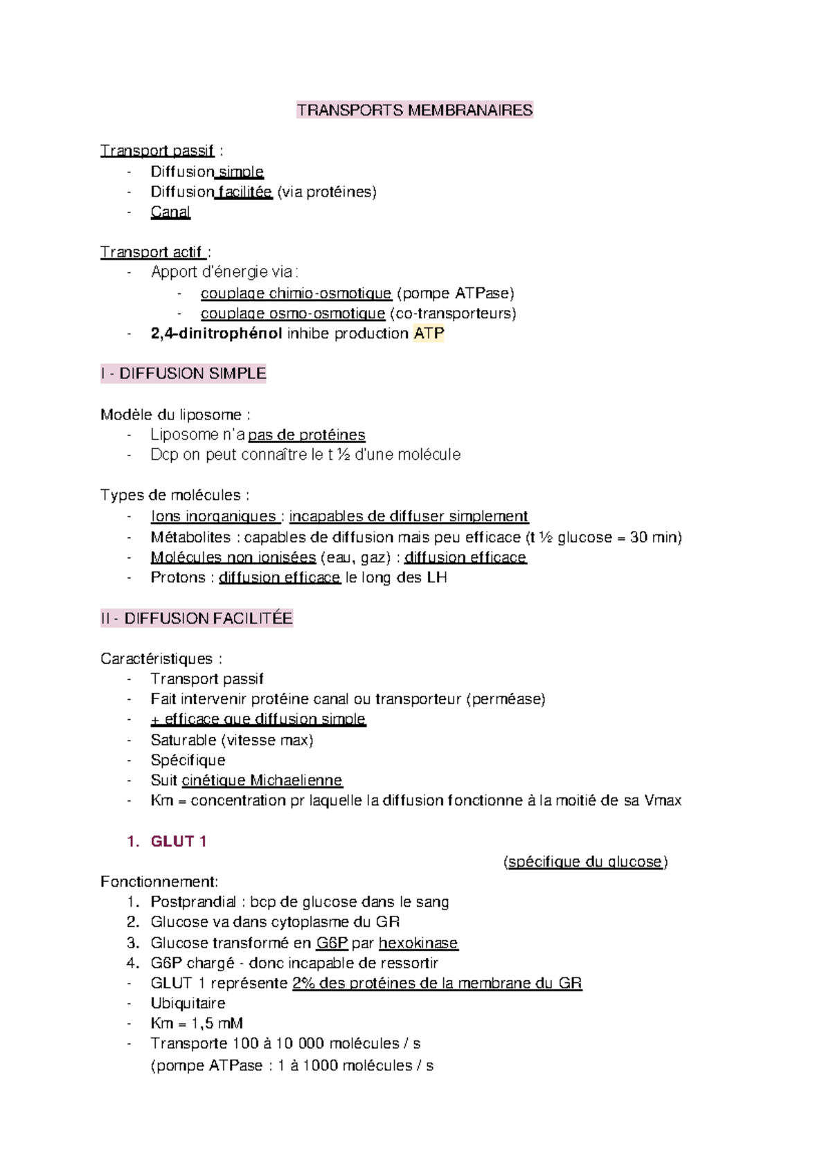 Transports Membranaires : Diffusion Simple et Facilitée (Cours 3) - Studocu
