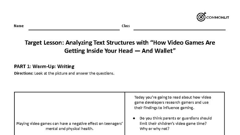 Analyzing Text Structures: How Video Games Influence Minds and Wallets ...