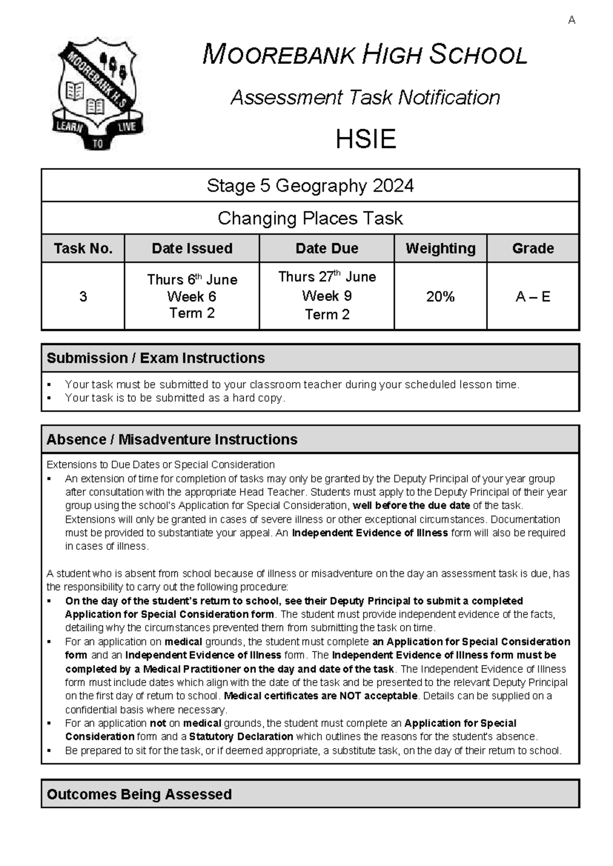 Year 10 HSIE Stage 5 Geography Assessment Task: Changing Places 2024 ...