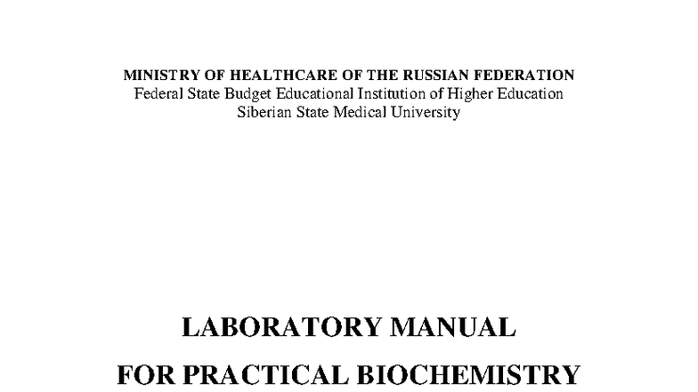 Laboratory Manual for Practical Biochemistry (L11) - 2019 Edition - Studocu