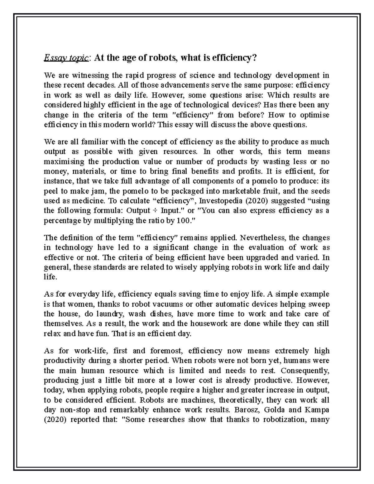 ECO111 - Individual-Assignement - Essay topic : At the age of robots ...