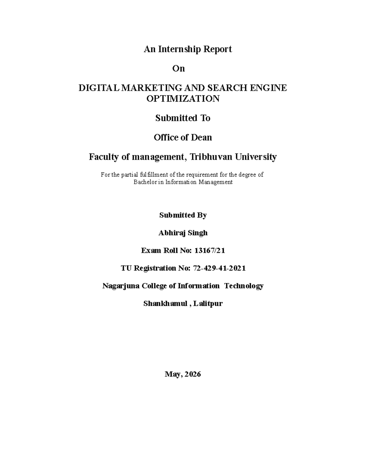 Internship Report on Digital Marketing & SEO (BIM) - Studocu