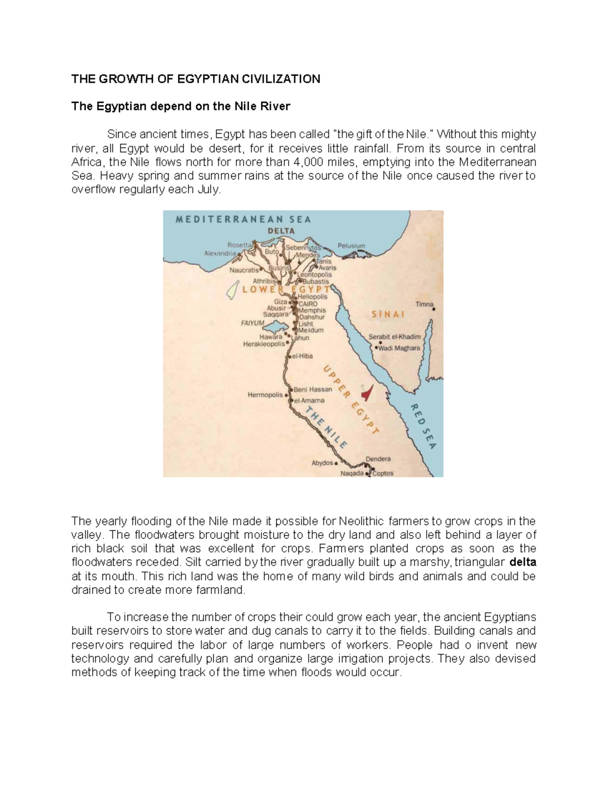 The Growth of Egyptian Civilization: The Role of the Nile and Society ...