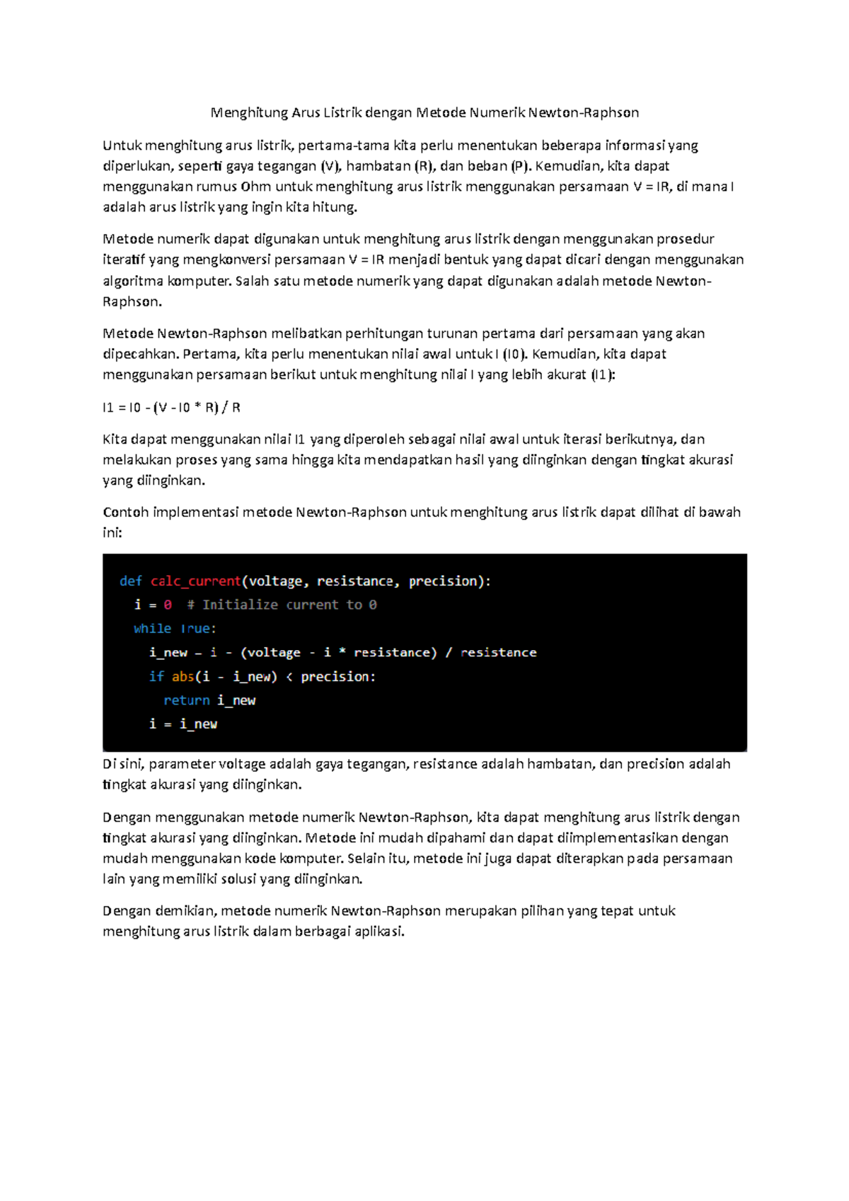 Menghitung Arus Listrik dengan Metode Numerik Newton-Raphson - Studocu