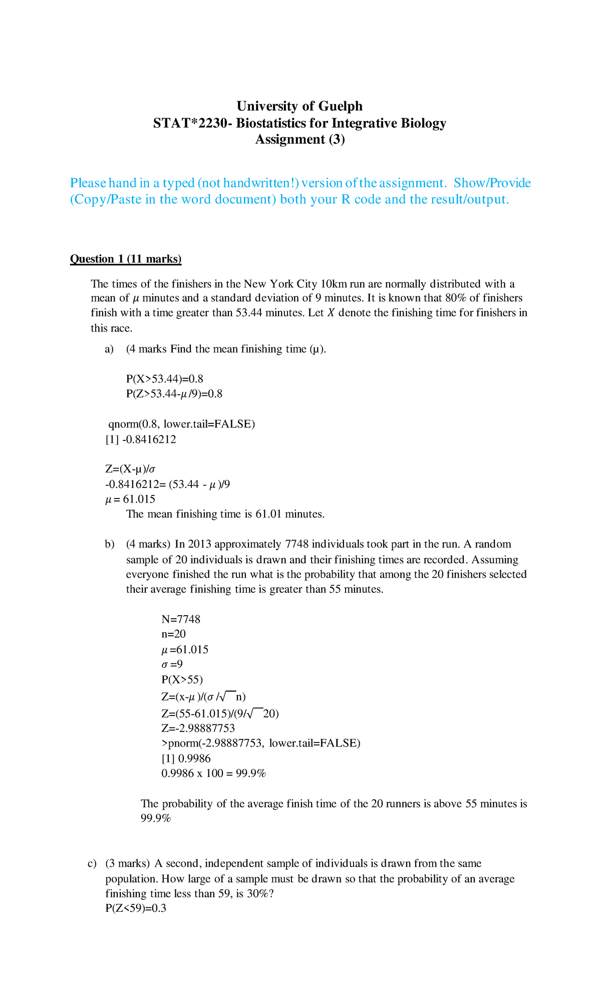 Statw 23 assignment 3 020223 - University of Guelph STAT*2230 ...