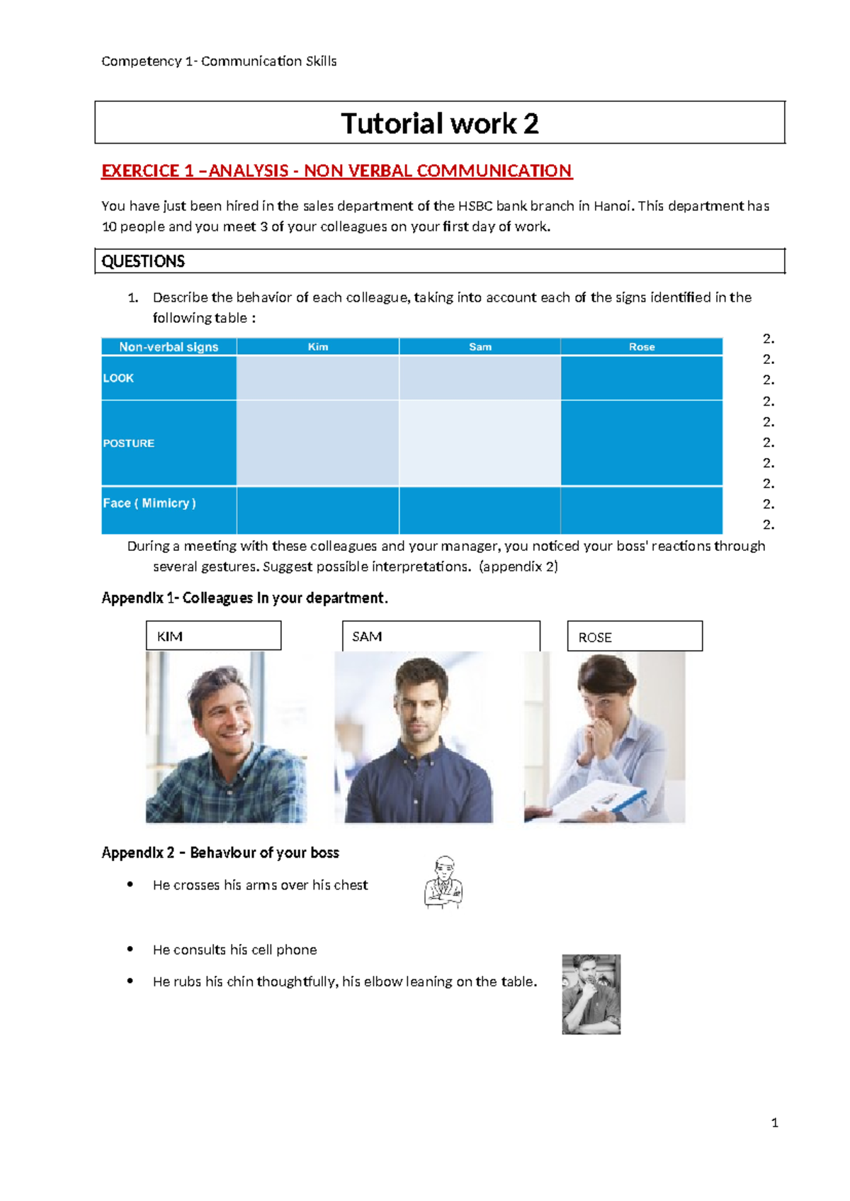 Tutorial WORK 2-CHAP1-Students - Tutorial work 2 EXERCICE 1 –ANALYSIS ...