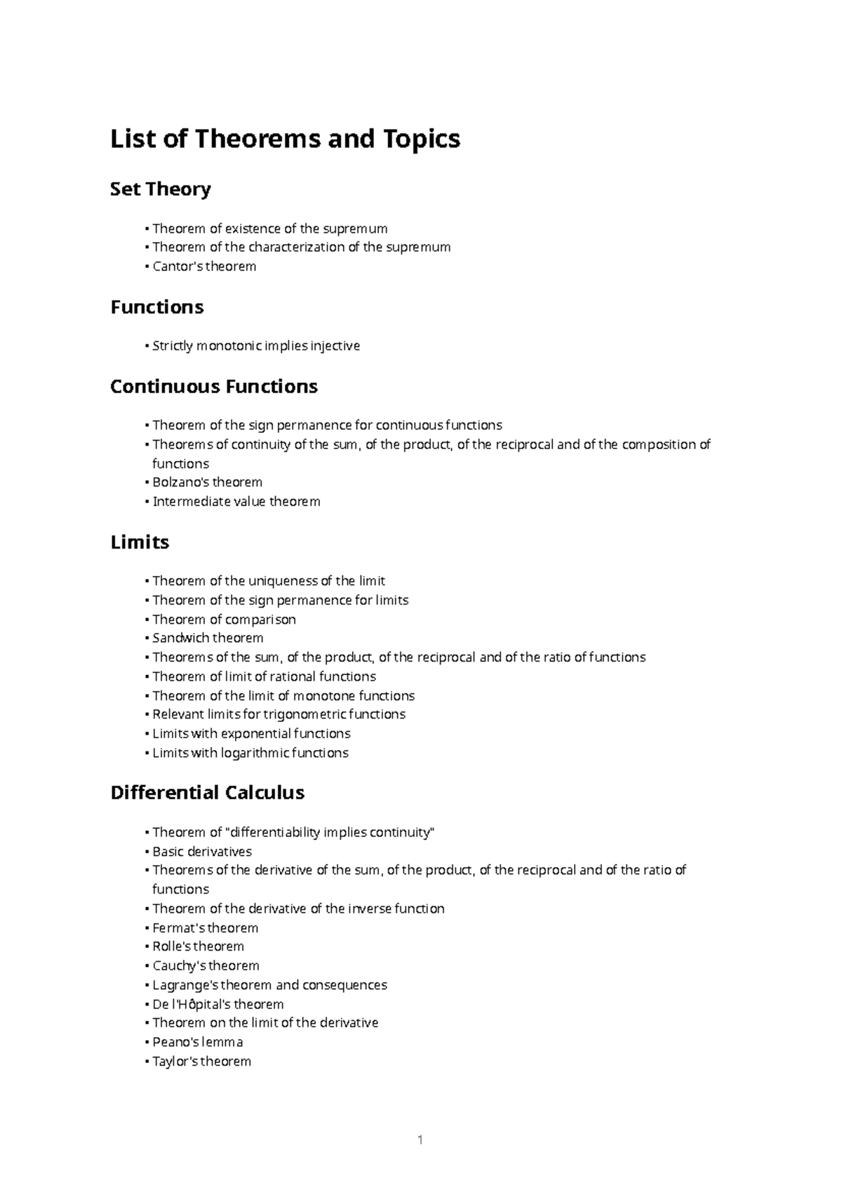 Set Theory and Calculus Theorems Overview for Math 101 - Studocu