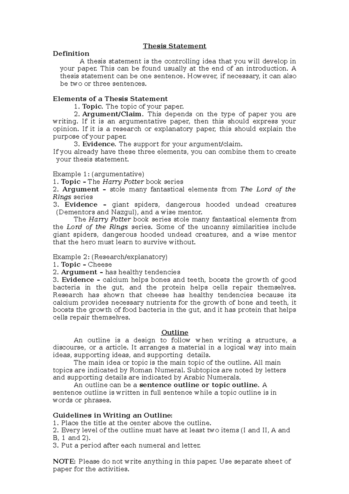 Thesis Statement Activity Guide: Practical Tips for Student Success ...