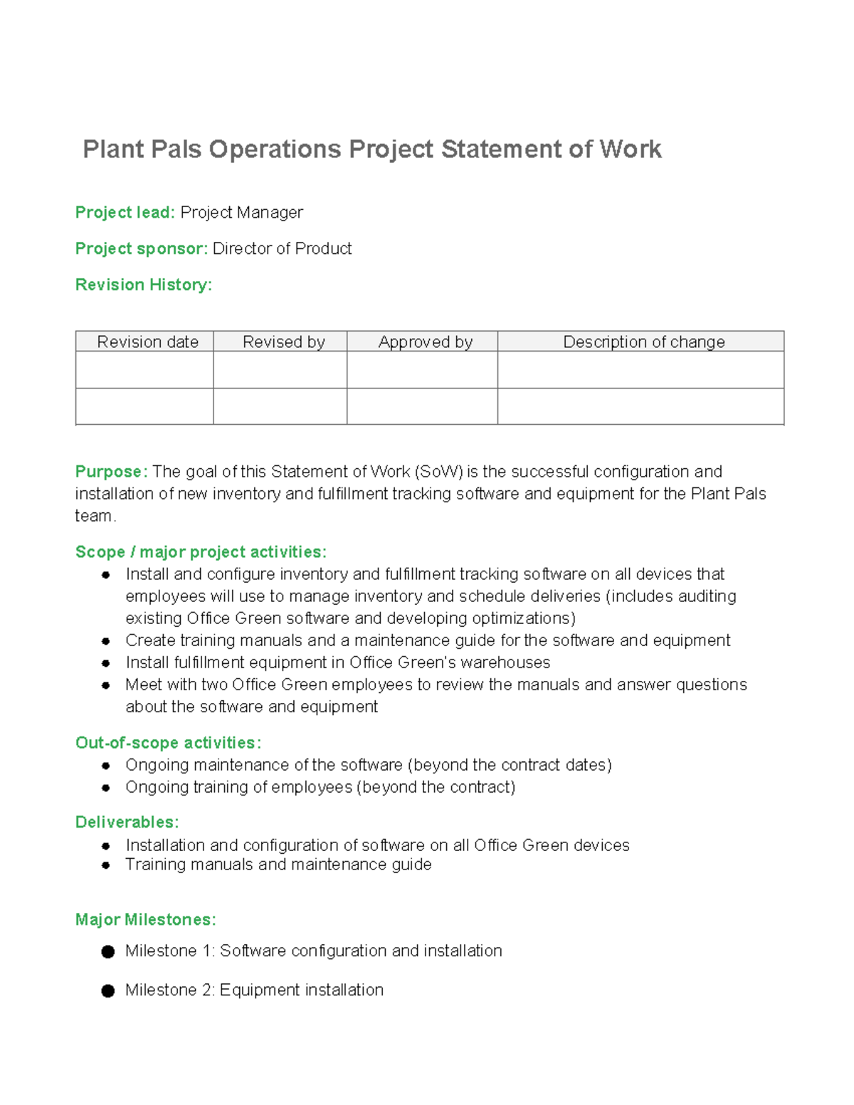 Statement of Work SOW - for project management task in project Planning ...