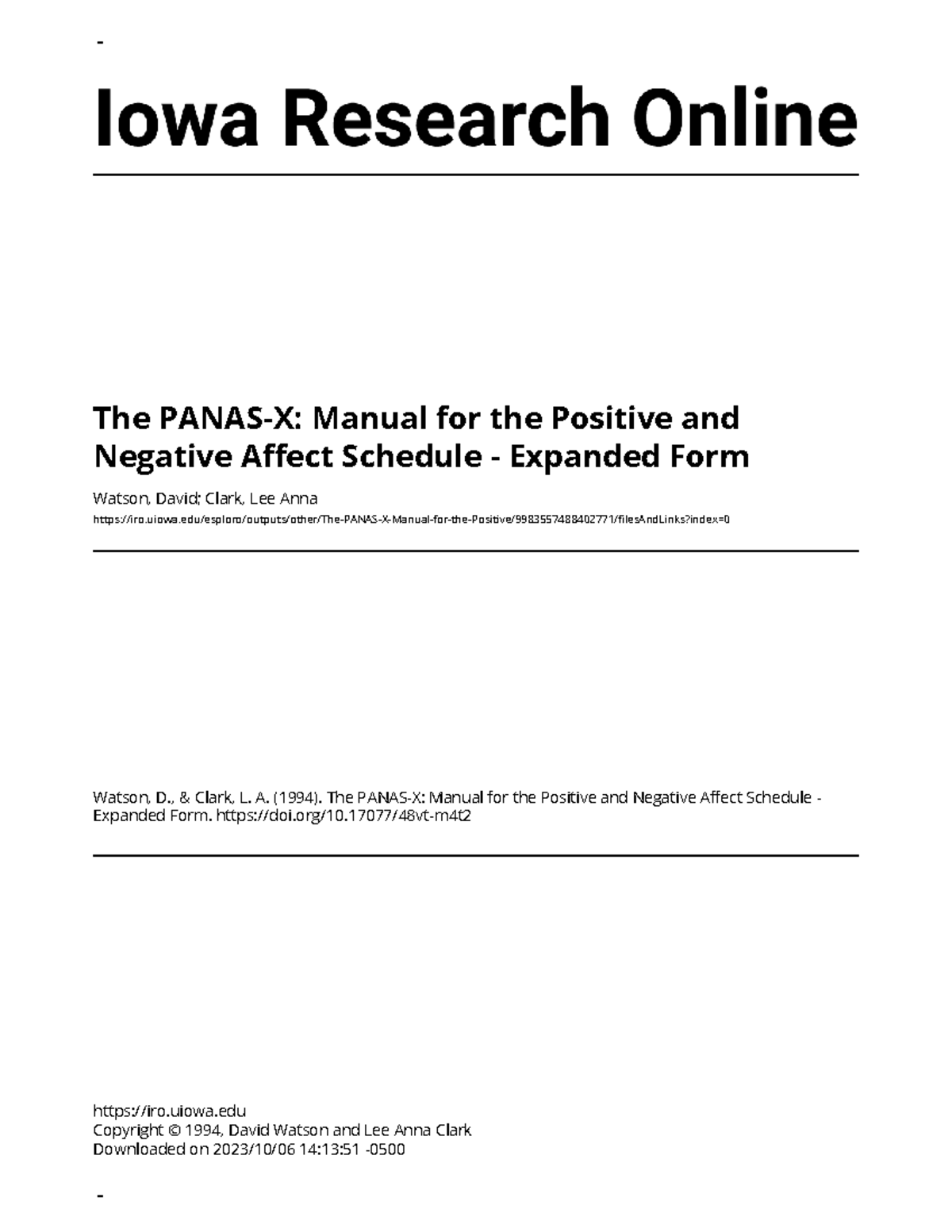 The Panas-X Manual for the Positive and Negative Affect Schedule - The ...