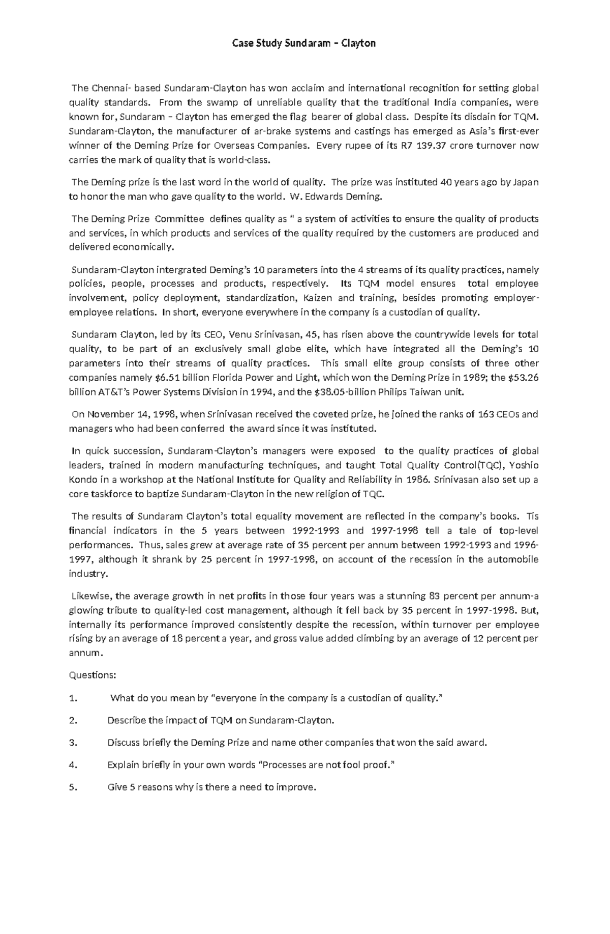 Case Study: Sundaram Clayton's Journey to Global Quality Standards ...