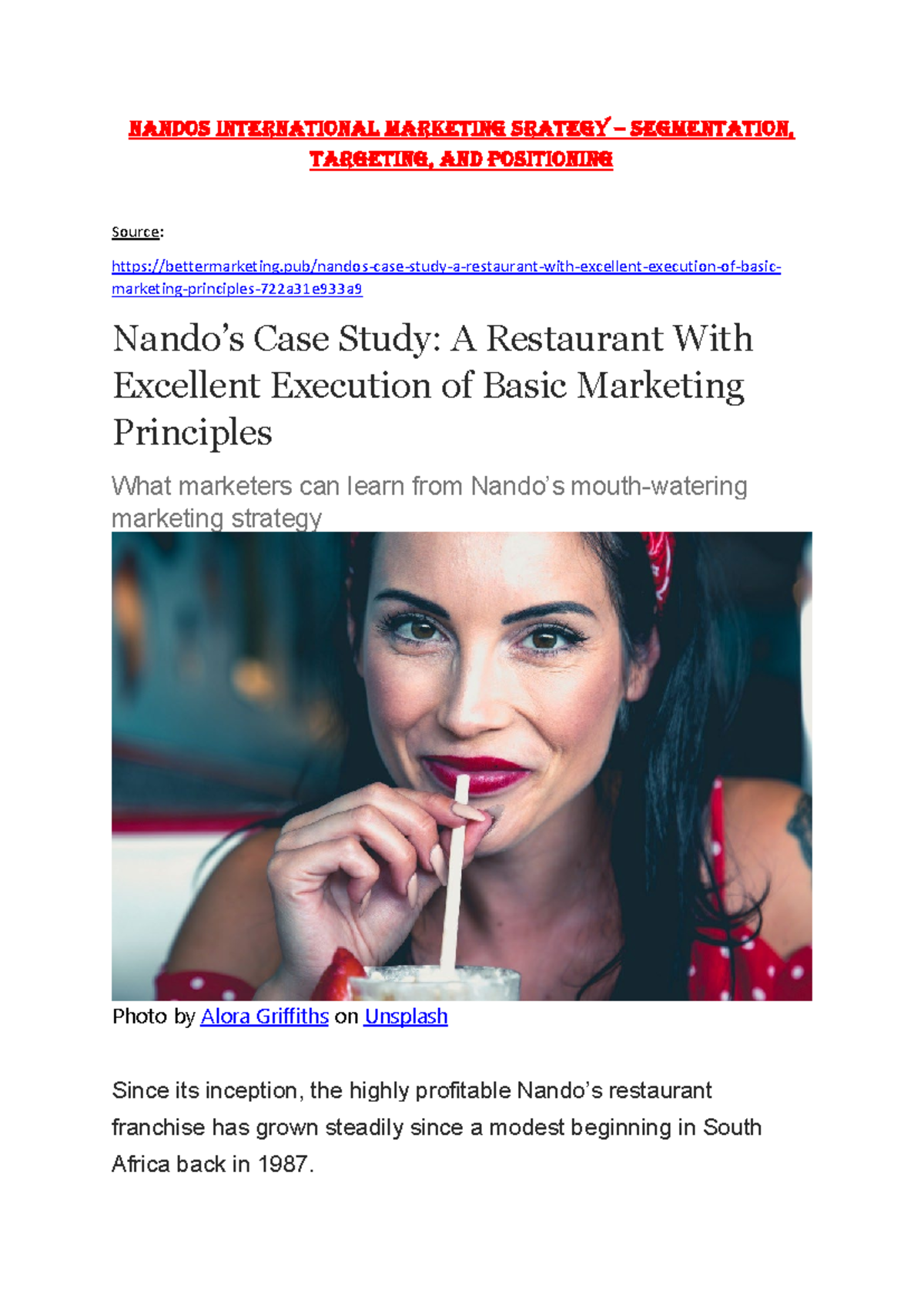 NDA-300: Nando's Marketing Strategy - STP Analysis & Insights - Studocu