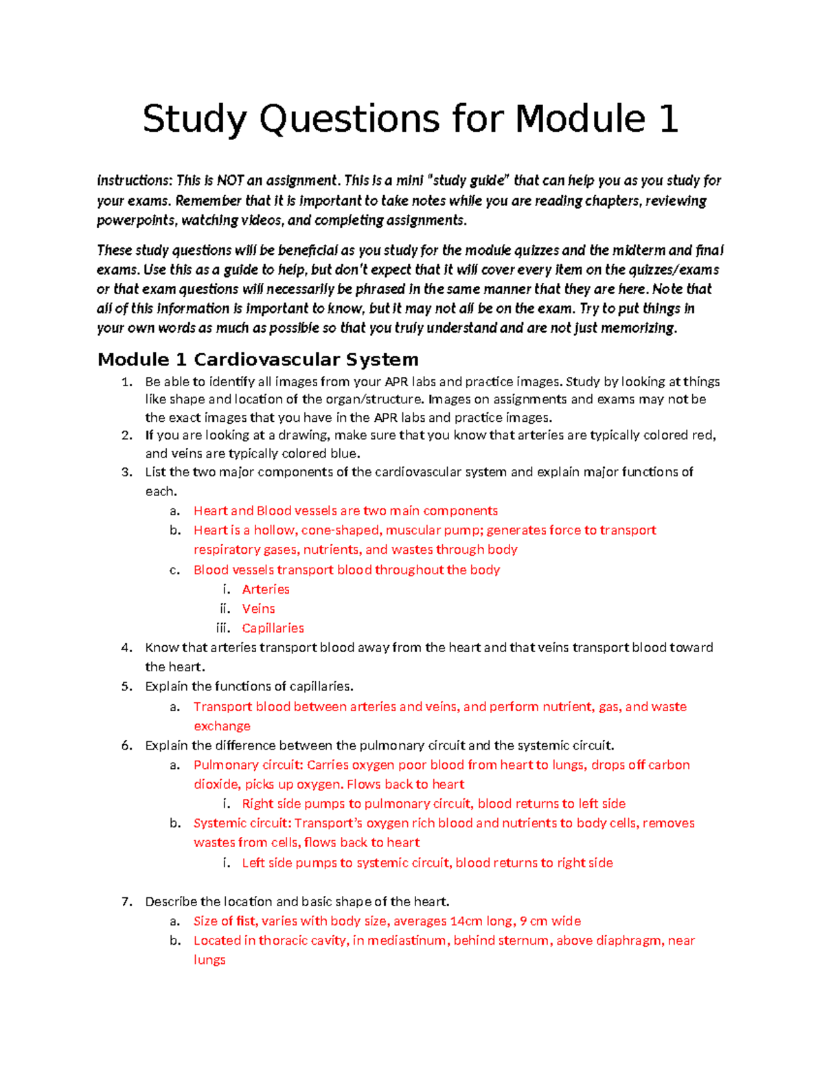 Cardiovascular System Study Guide - Module 1 Exam Prep - Studocu