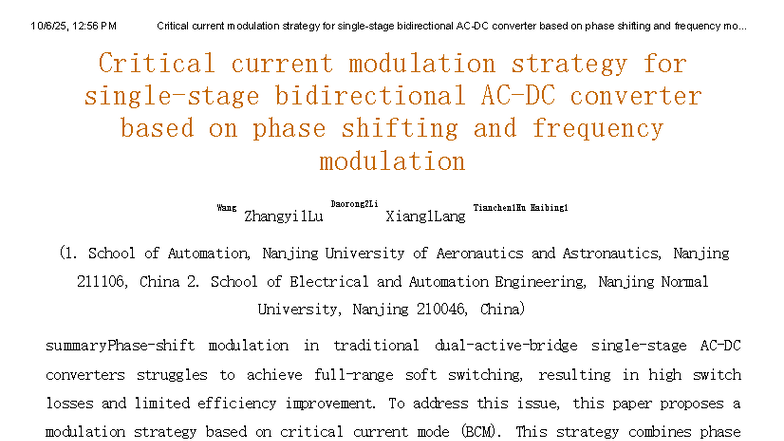 Critical current modulation strategy for single-stage bidirectional AC ...