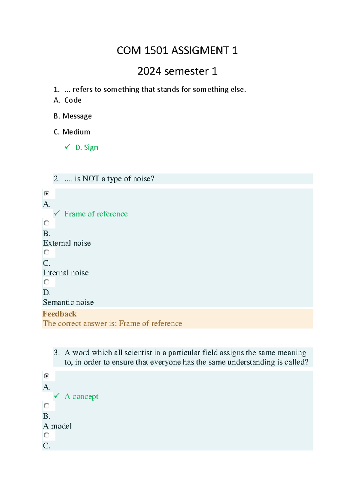 COM 1501 Assignment 1: Understanding Communication Concepts and Models ...