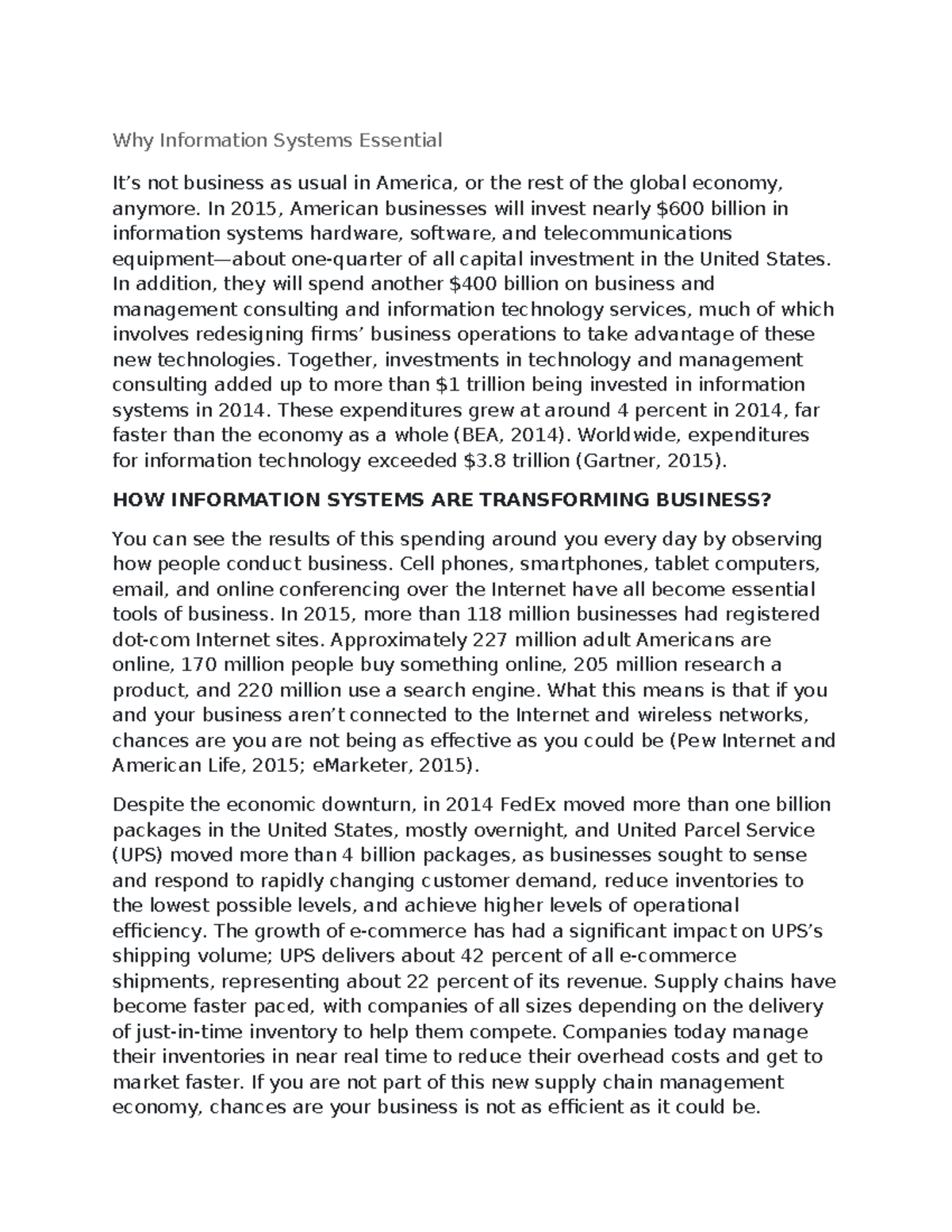 AIS 105 Module 1 - cnddksmaldnfkdljfsk - Why Information Systems ...