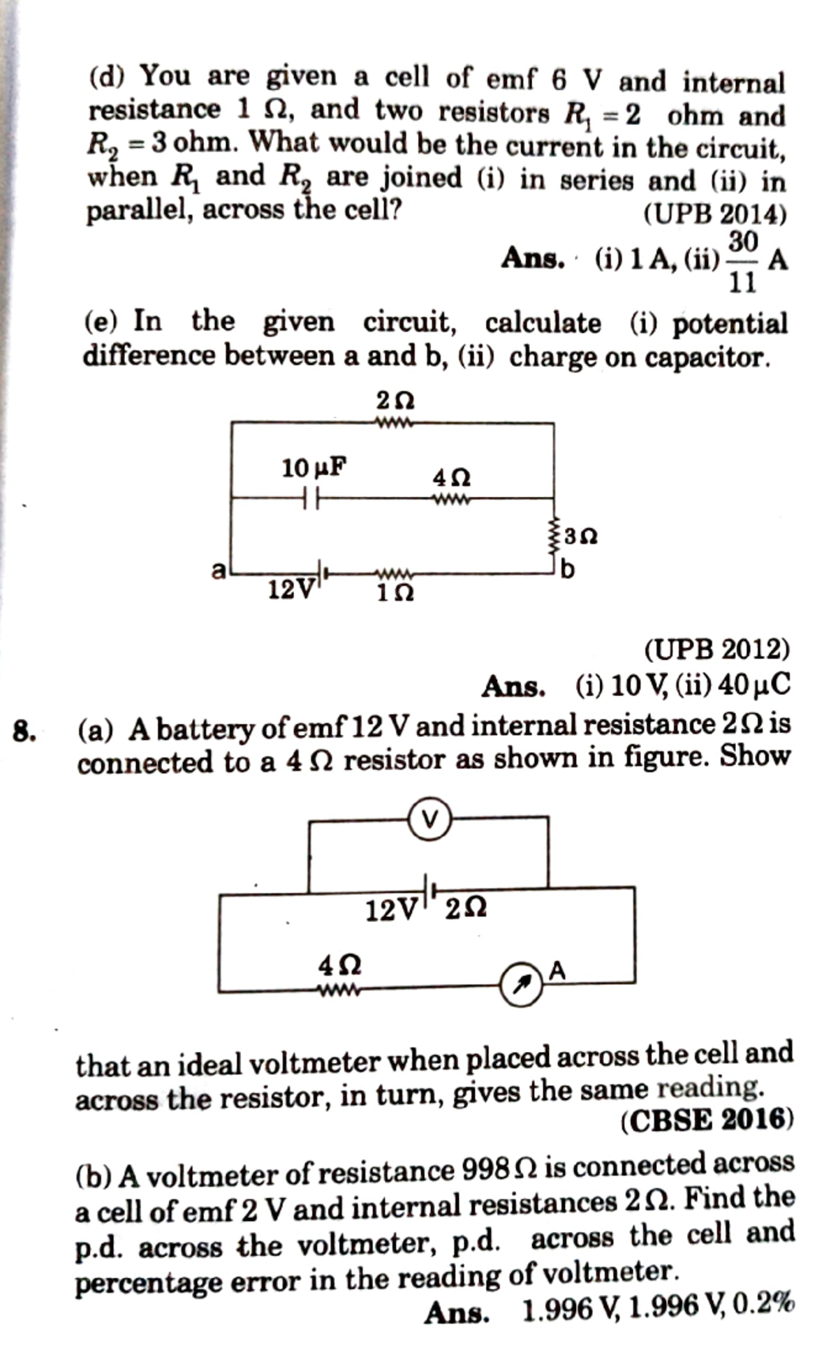 Circuit Analysis: Current & Voltage Calculations (UPB 2014, 2012, CBSE ...