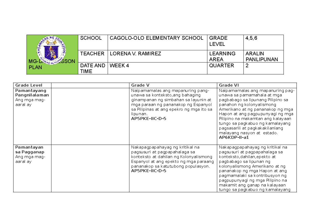 DLP AP 4,5,6 Q2 W4 - LAYOUT - MG-DAILY LESSON PLAN SCHOOL CAGOLO-OLO ...
