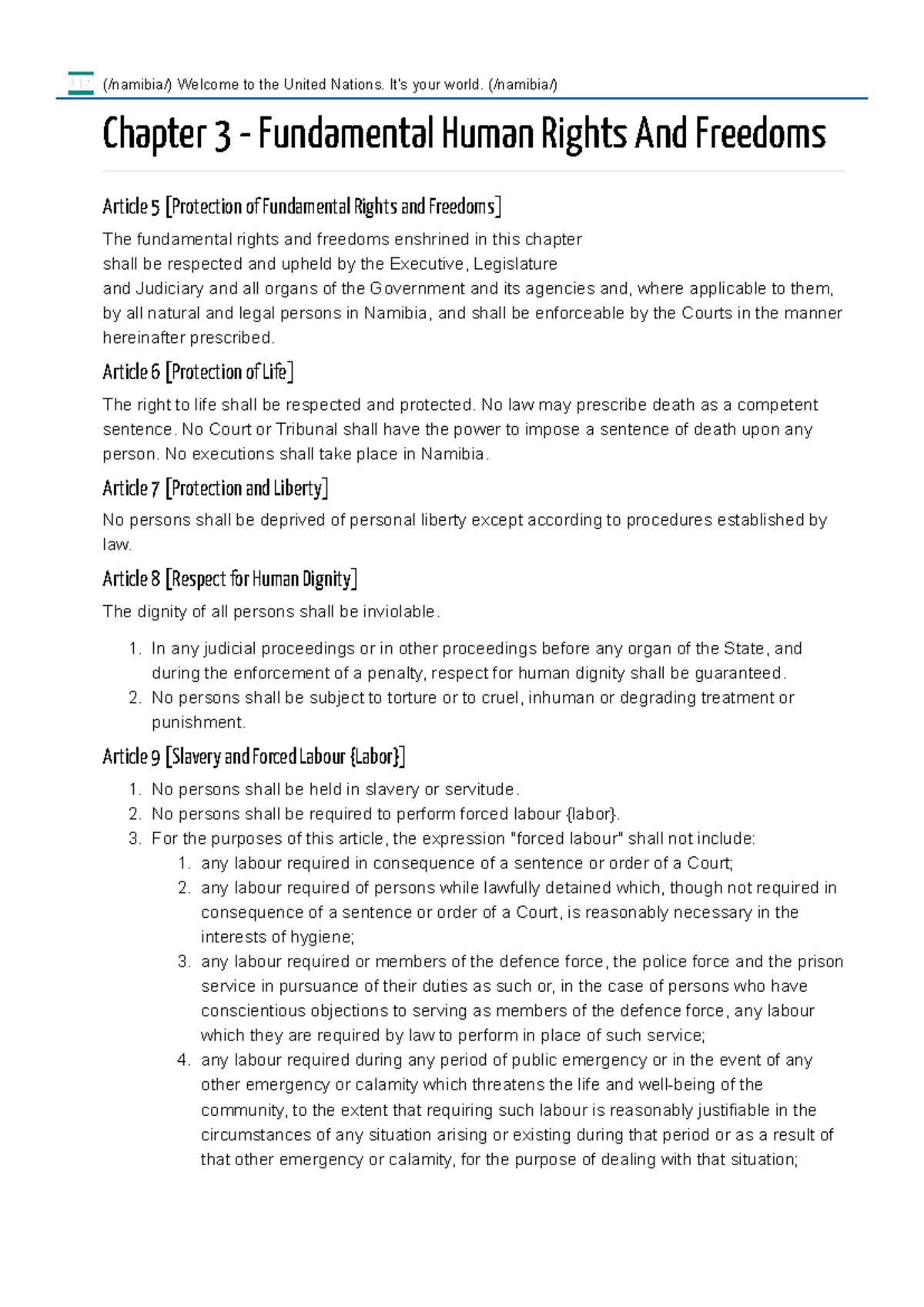 Chapter 3: Key Human Rights & Freedoms in Namibia (Final Exam) - Studocu