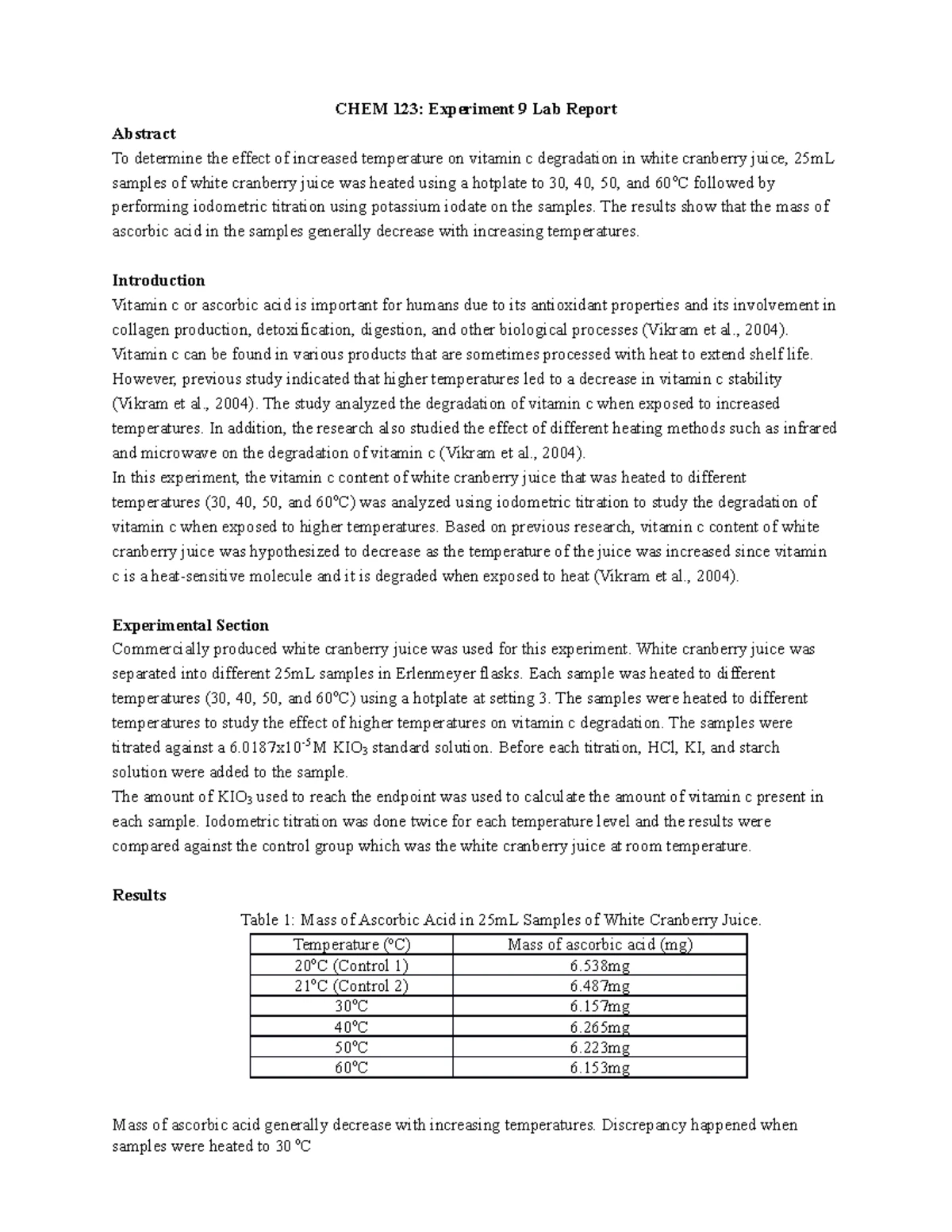 EXP 10 - lab report - CHEM 123 Experiment 10 -Caffeine in Soft Drinks Abstract To determine the ...