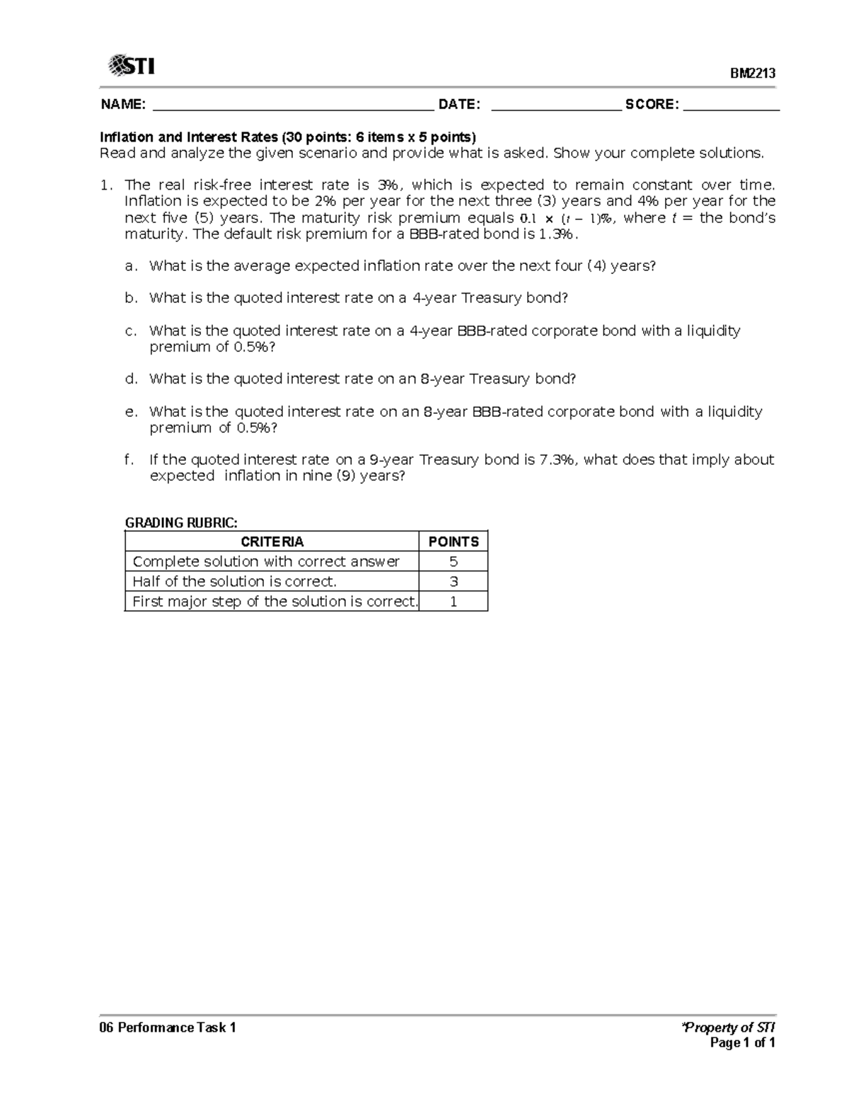 BM2213 Performance Task 1: Inflation & Interest Rates Analysis - Studocu