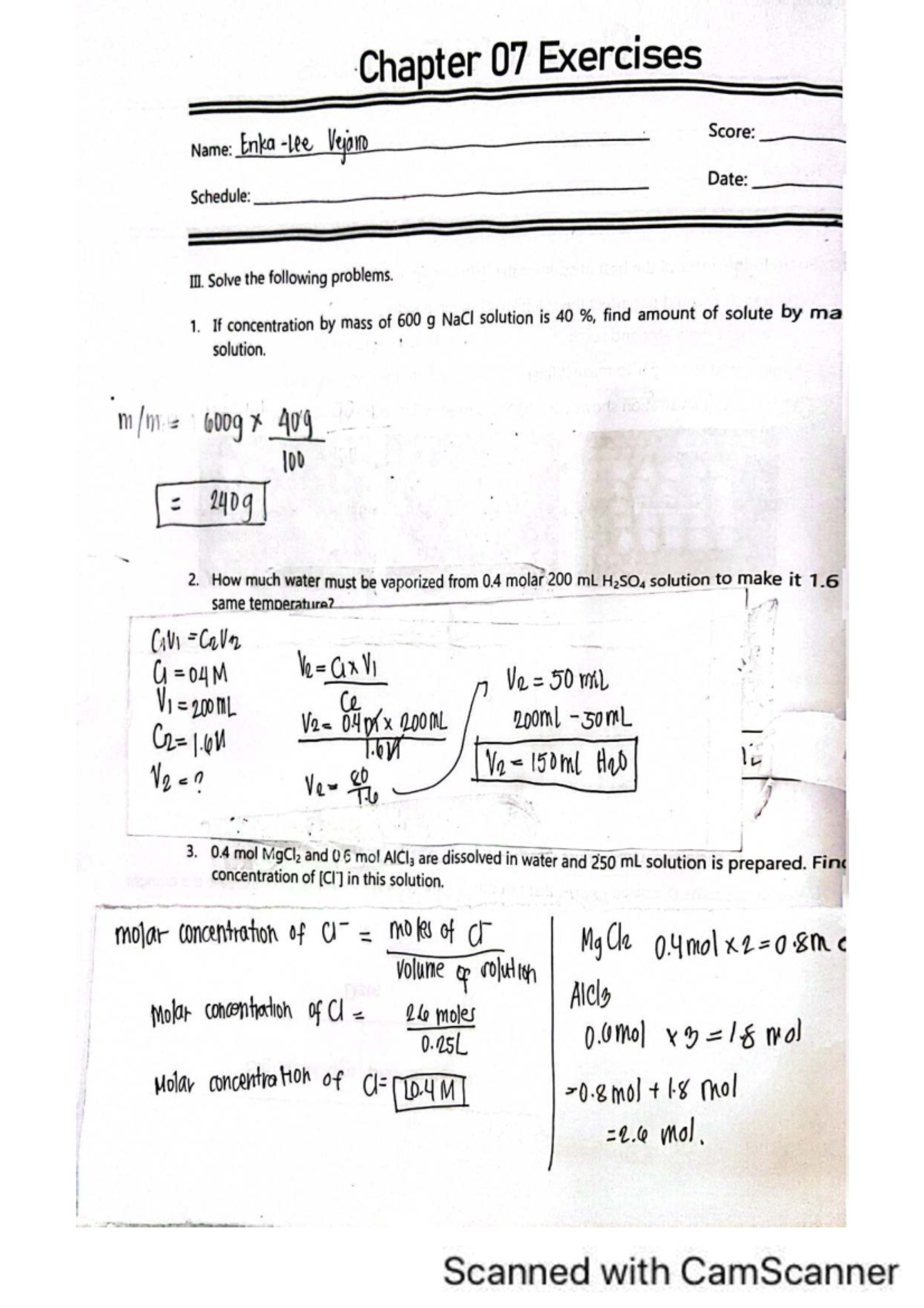 Chapter 07 Exercises: Solutions and Calculations for Chemistry Concepts - Studocu