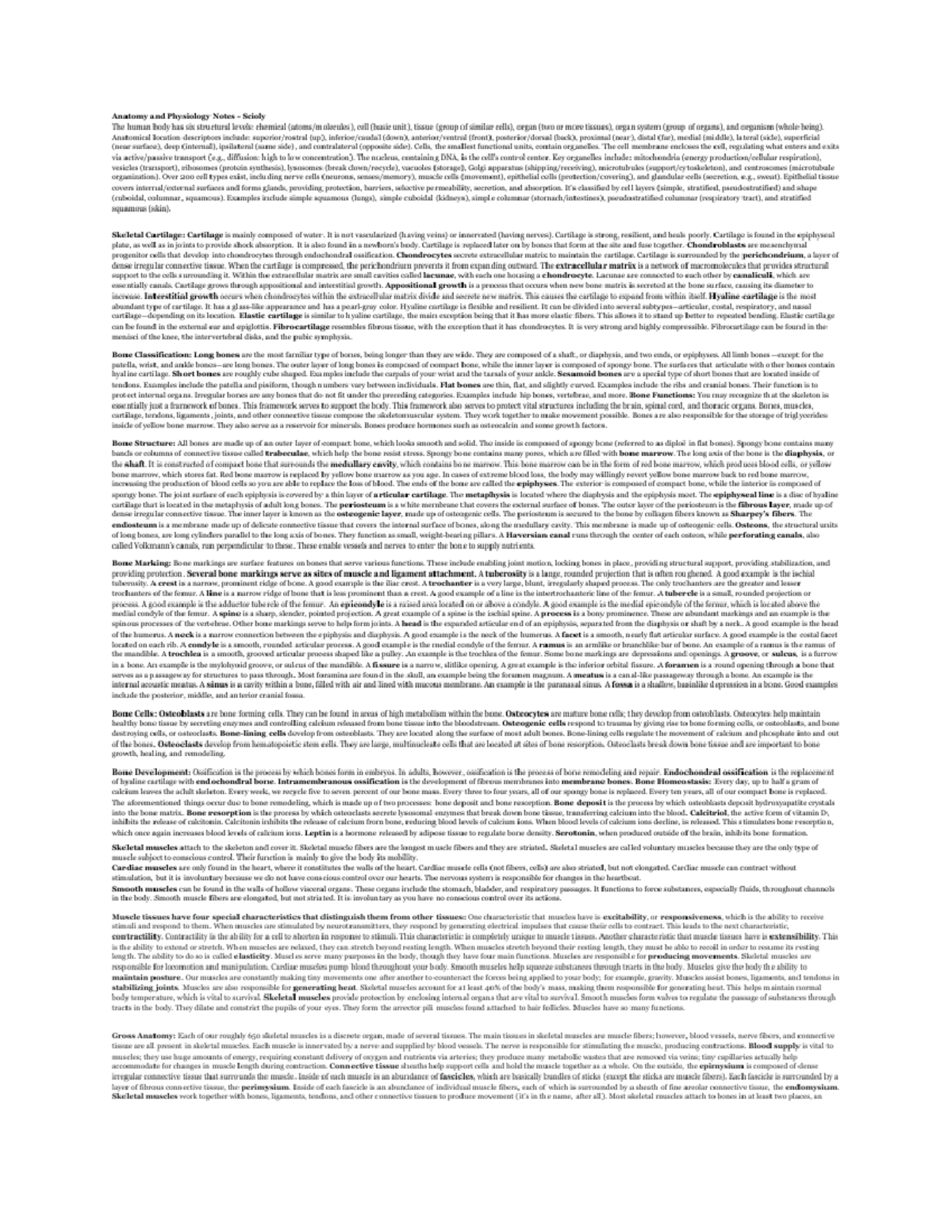 Anatomy and Physiology Notes for Science Olympiad - Study Guide - Studocu