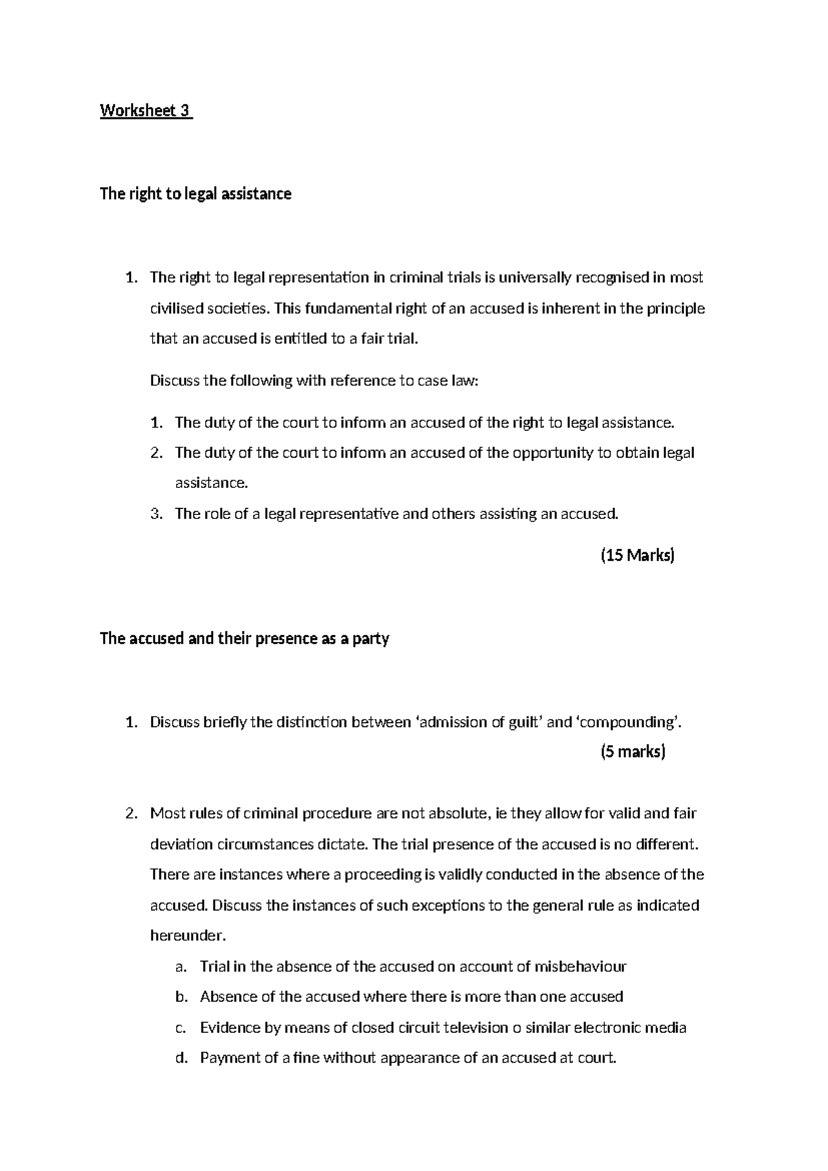 Worksheet 3: Legal Assistance Rights in Criminal Trials (2025) - Studocu