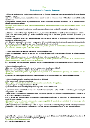 Examen, preguntas y respuestas - DERECHO ADMINISTRATIVO I EXAMENES ANTERIORES las referencias a ...