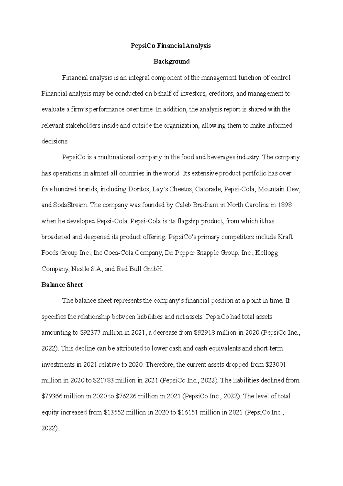 PepsiCo Financial Analysis: Insights into Performance & Liquidity - Studocu