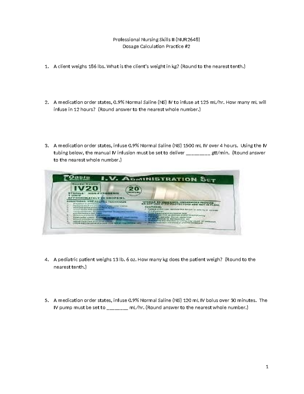 NUR2648 - Module 10: Dosage Calculation Practice Worksheet - Studocu