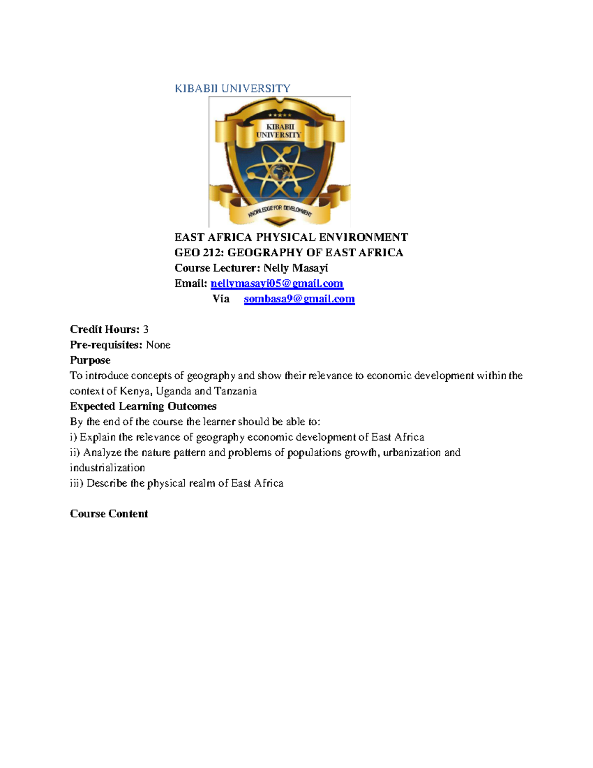 GEO 212: Geography of East Africa - Physical Environment Overview - Studocu