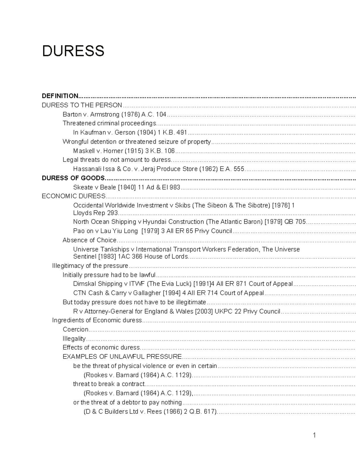 Duress in Contract Law: Lesson 1 - Classroom Notes (LAW101) - Studocu
