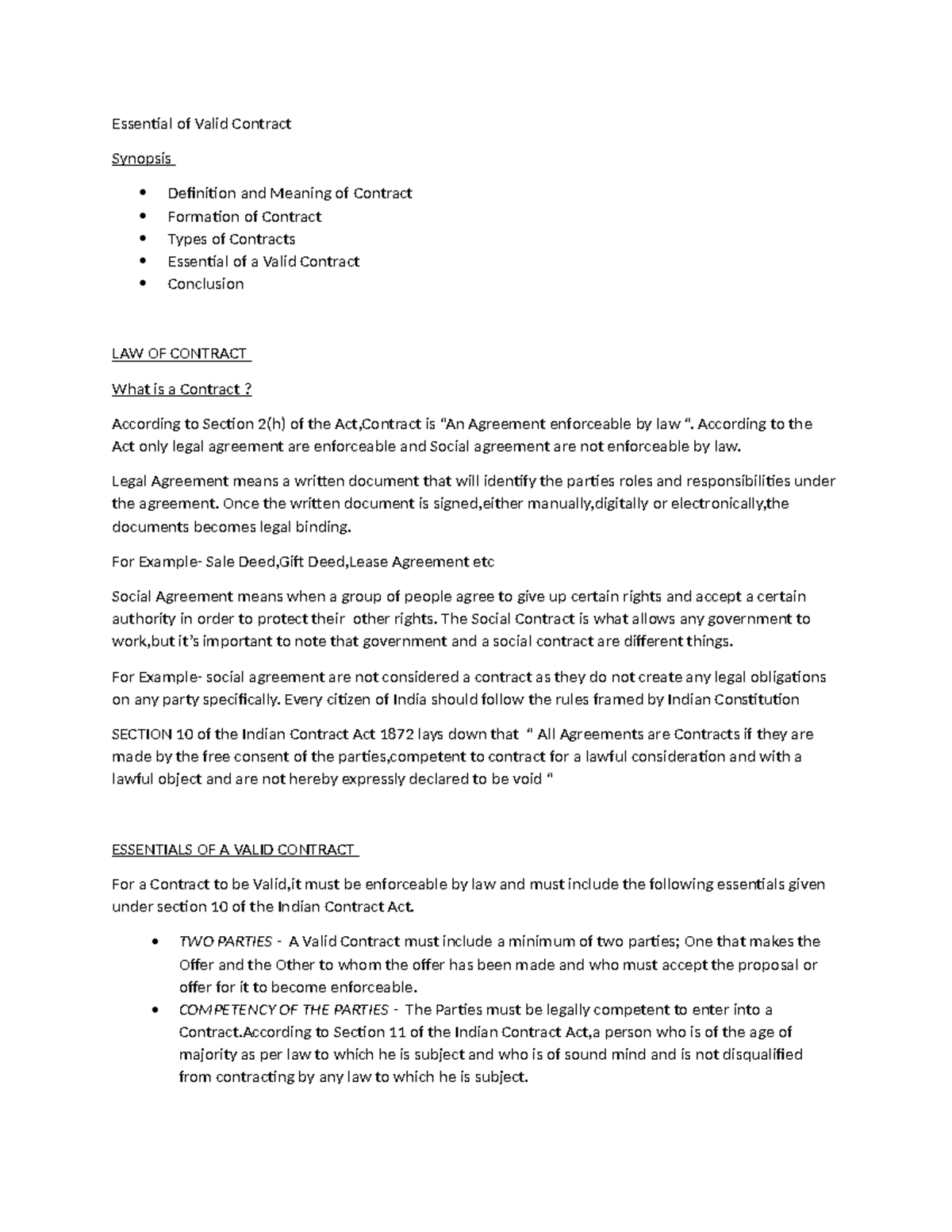 LAW OF CONTRACT: Essentials, Types, and Formation of Valid Contracts ...