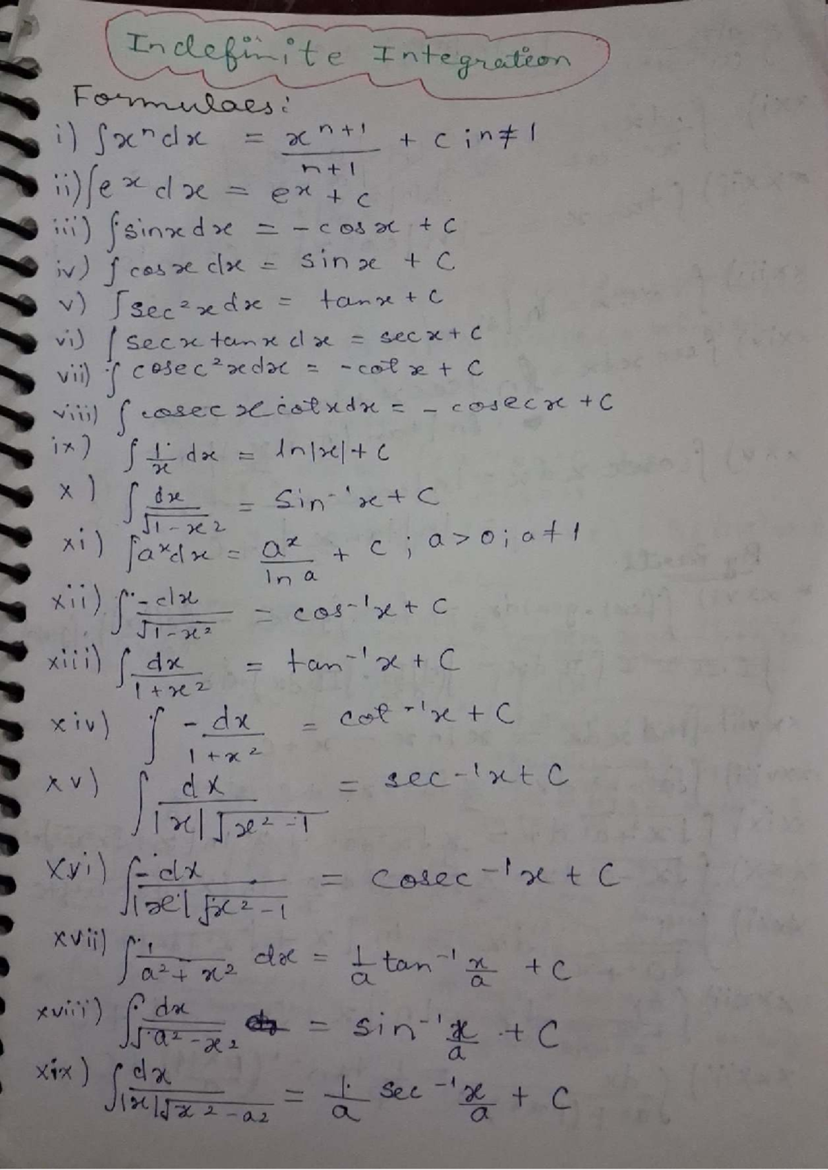 Indefinite Integral Formula Sheet: Key Formulas and Techniques - Studocu