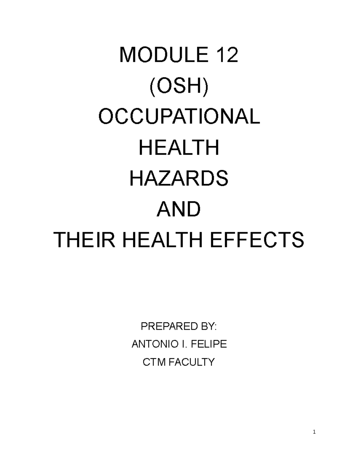 L Module 12 Occupational Health Hazards AND Their Health Effects ...