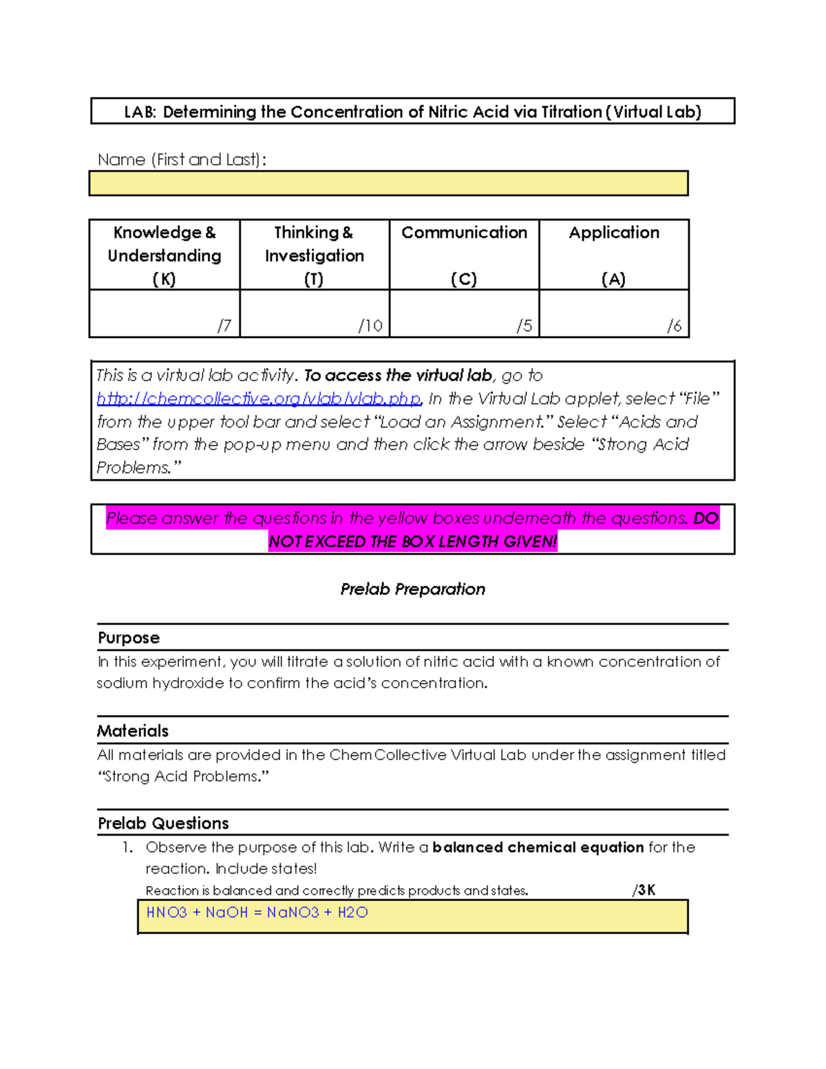 Titration Test prep - LAB: Determining the Concentration of Nitric Acid ...