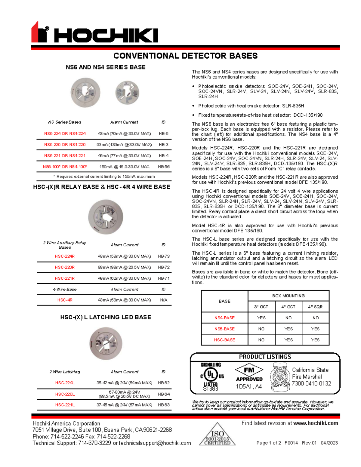 CONV BASE datasheet - Importante - CONVENTIONAL DETECTOR BASES NS6 AND ...