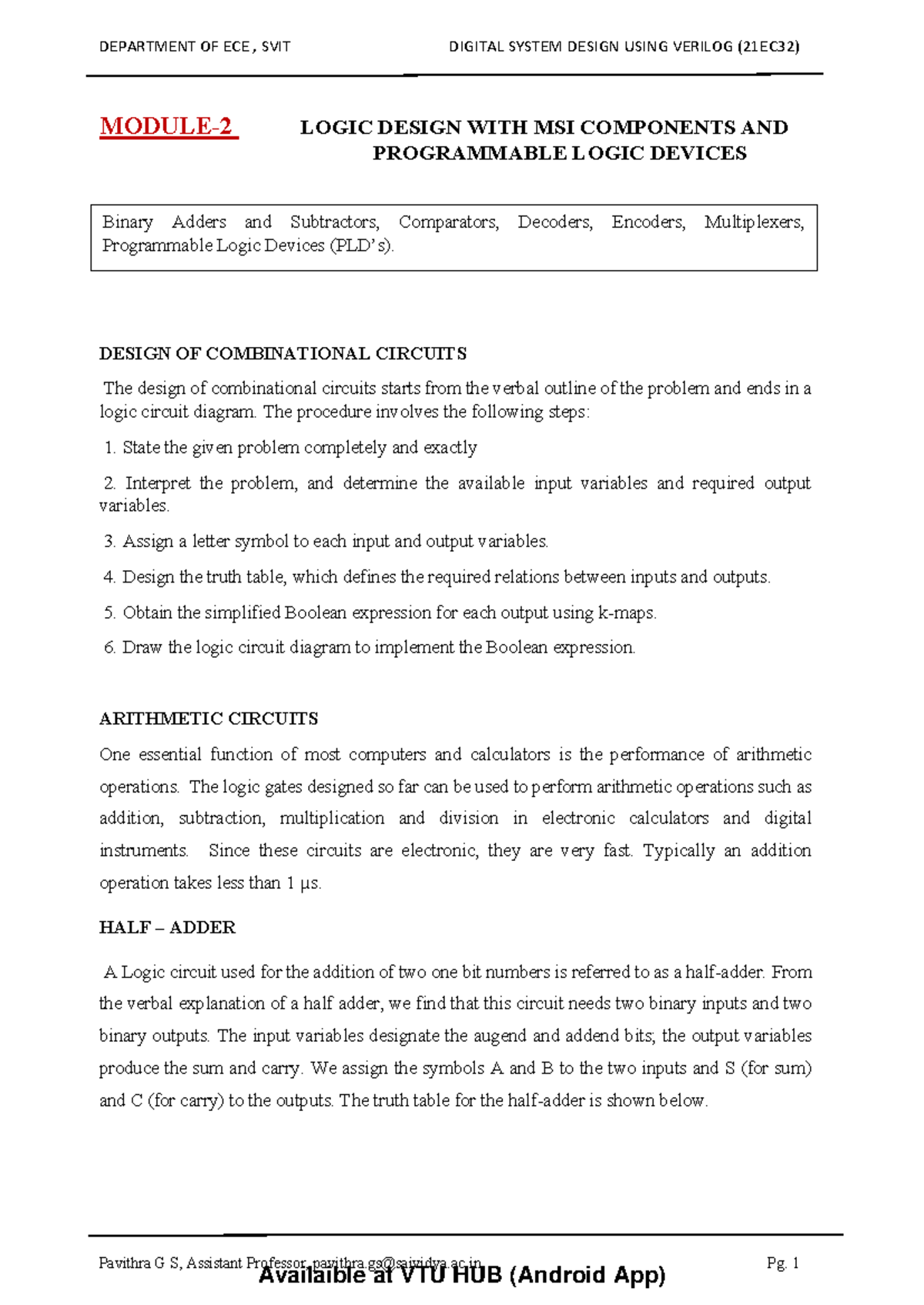 Digital System Design Using Verilog (21EC32) - Module 2 Notes - Studocu