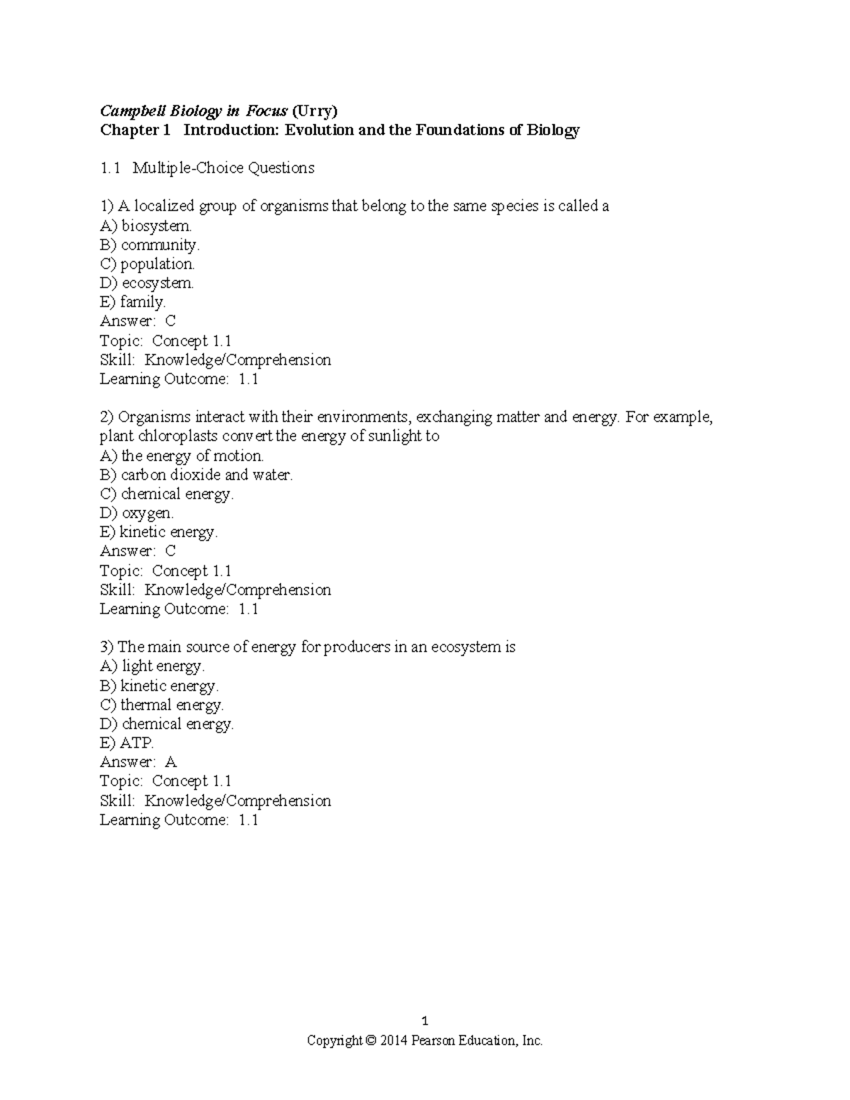 Campbell Biology in Focus (Urry) Chapter 1: Evolution & Biology ...