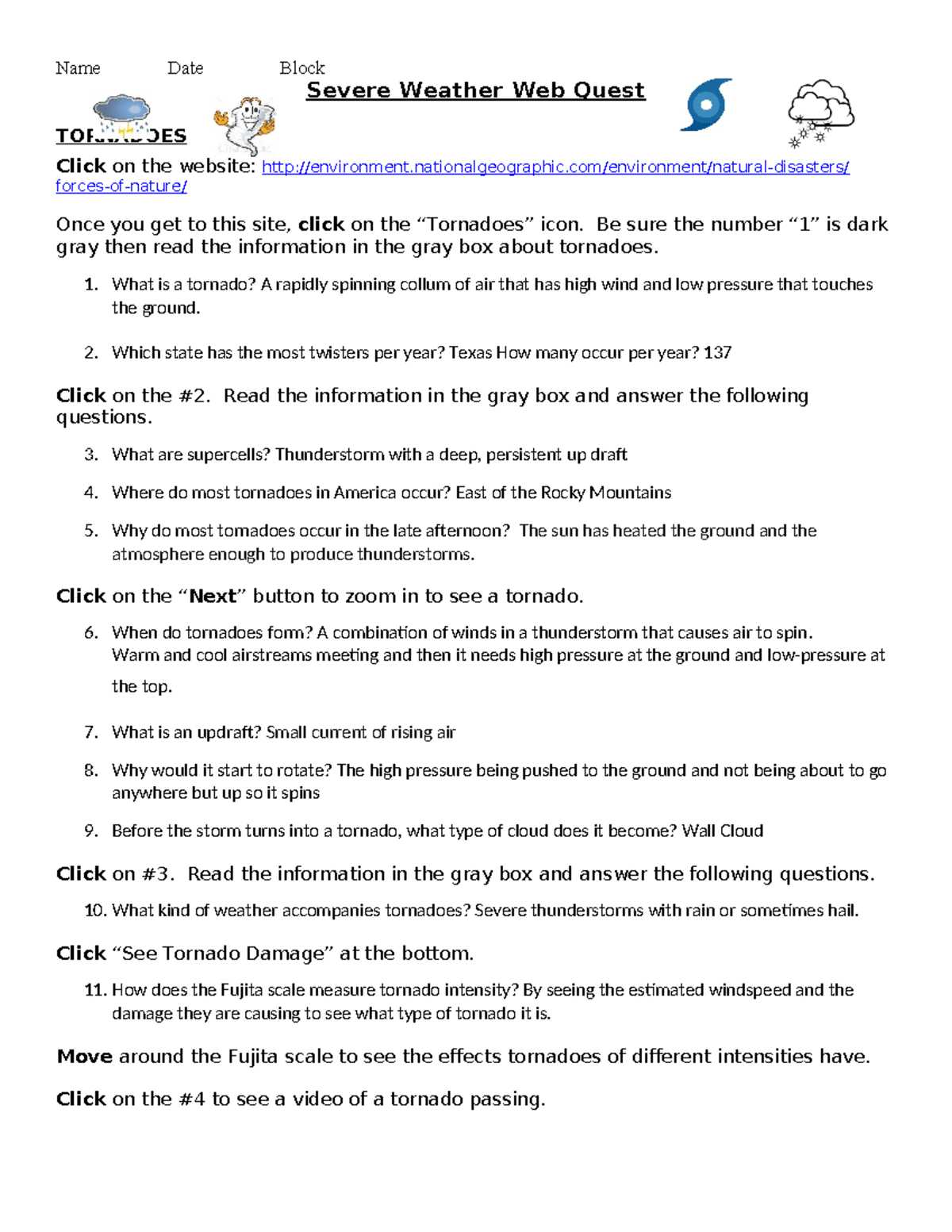 Severe weather webquest - Name Date Block Severe Weather Web Quest ...