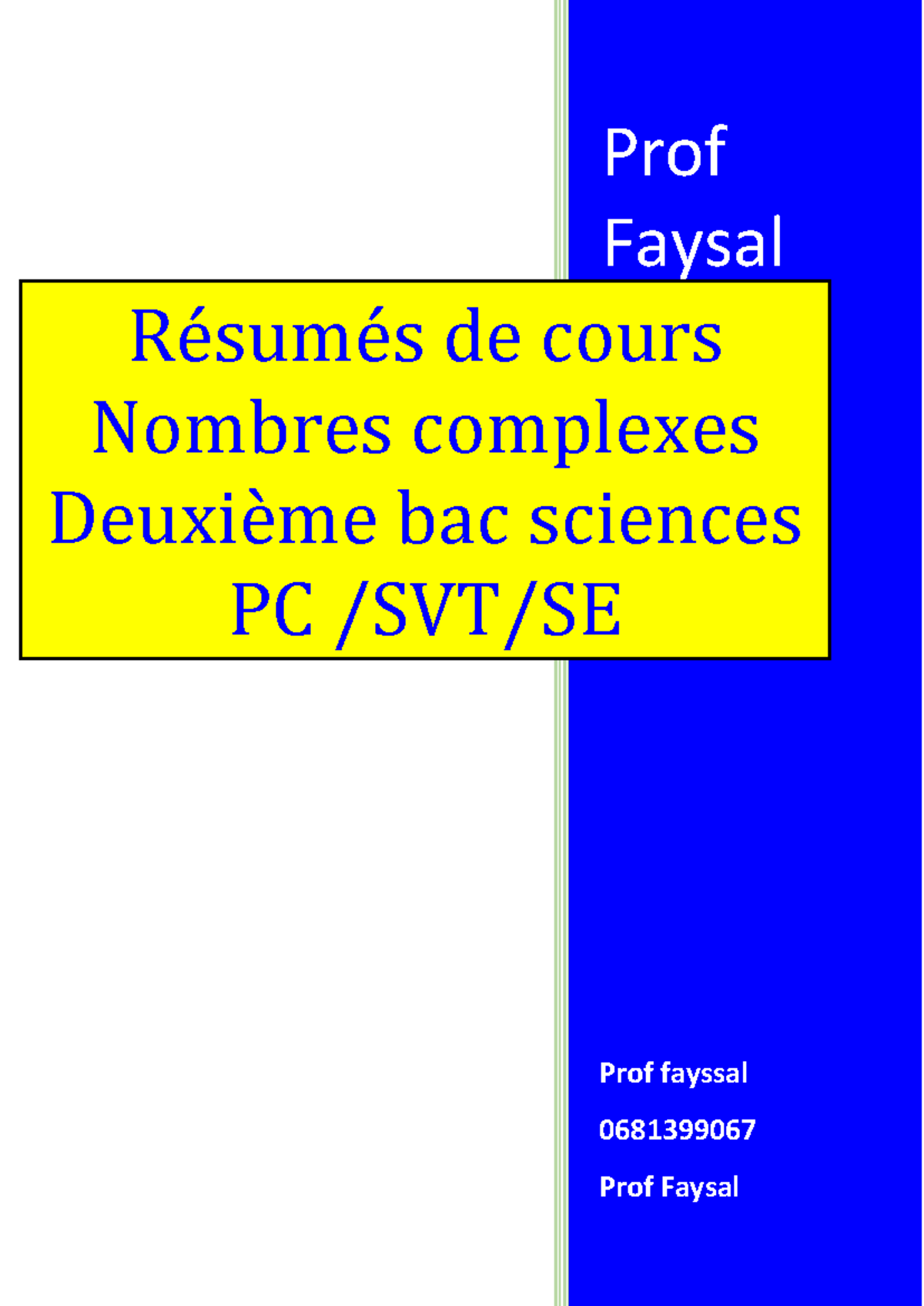 Nombres Complexes - Résumé de Cours pour le Bac PC - Prof Faysal - Studocu