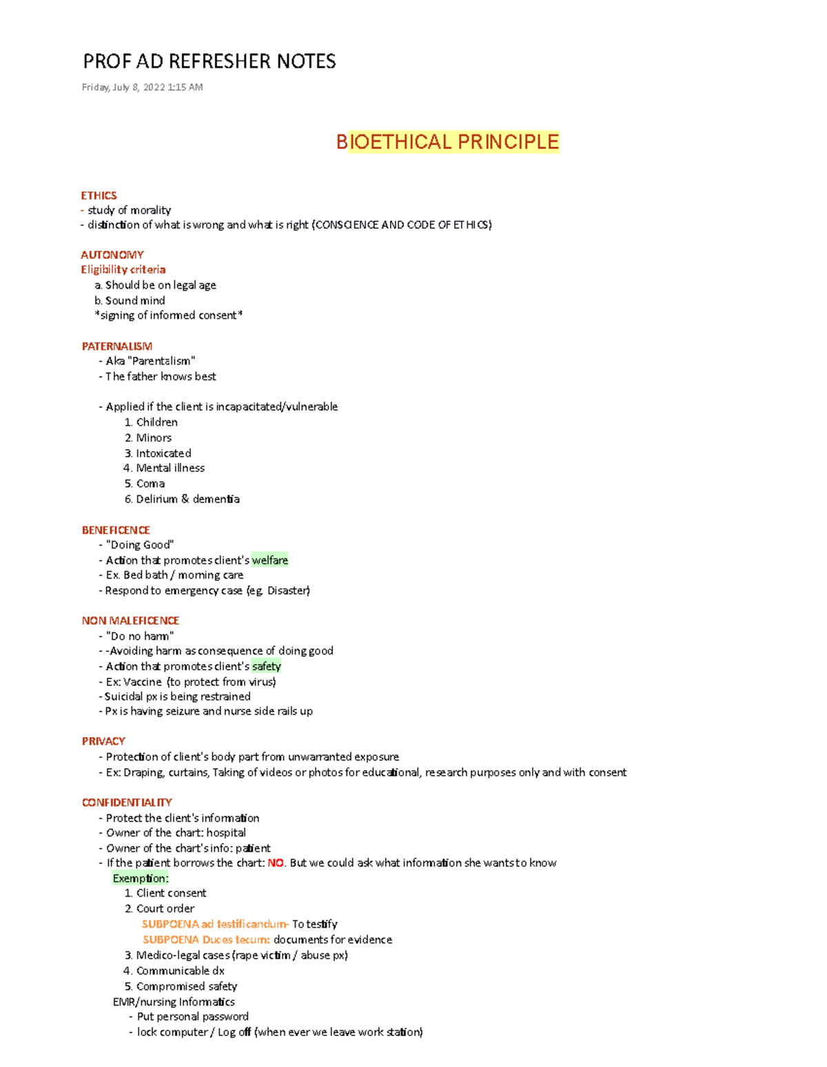 Prof ad - Prof ad - PROF AD REFRESHER NOTES Friday, July 8, 2022 1:15 ...