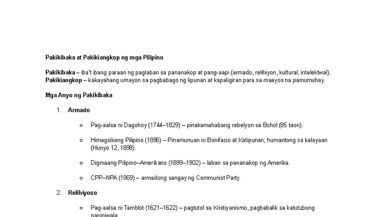 PKLP - Pakikibaka at Pakikiangkop ng mga Pilipino sa Kasaysayan - Studocu