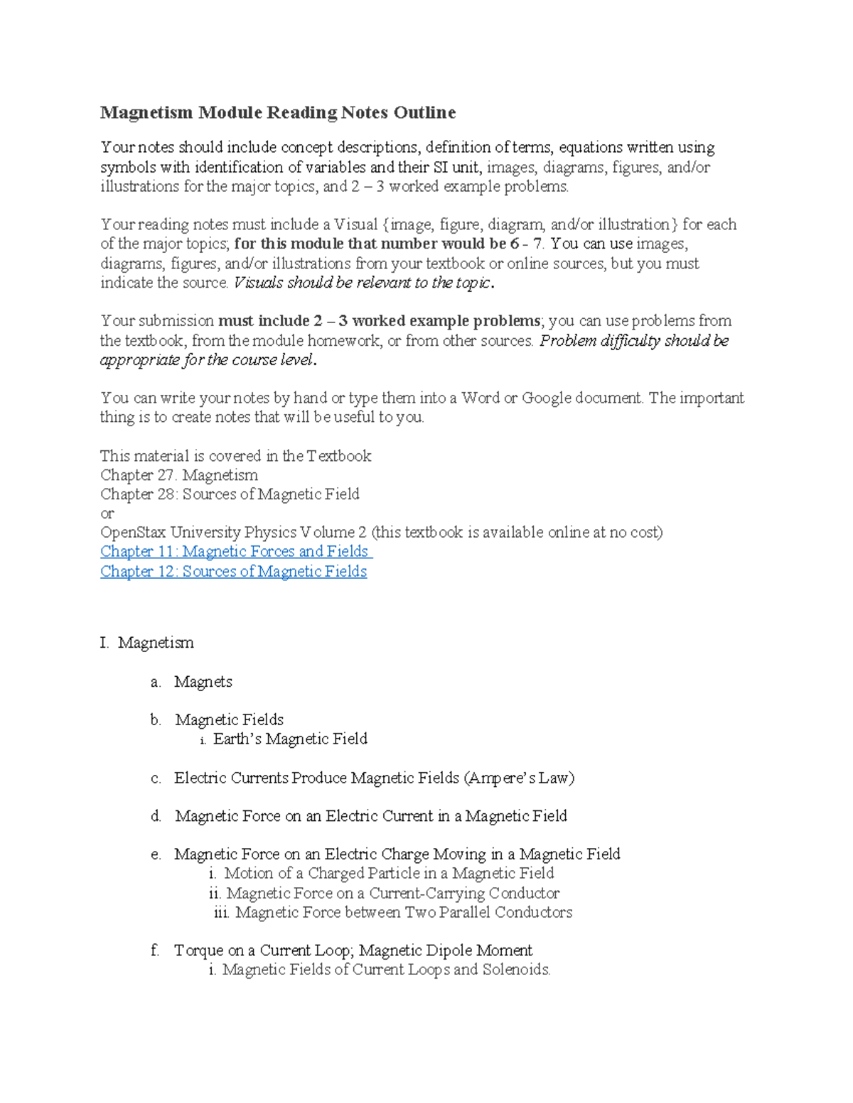 Magnetism Module Reading Notes (Ch. 27-28) Outline & Examples - Studocu