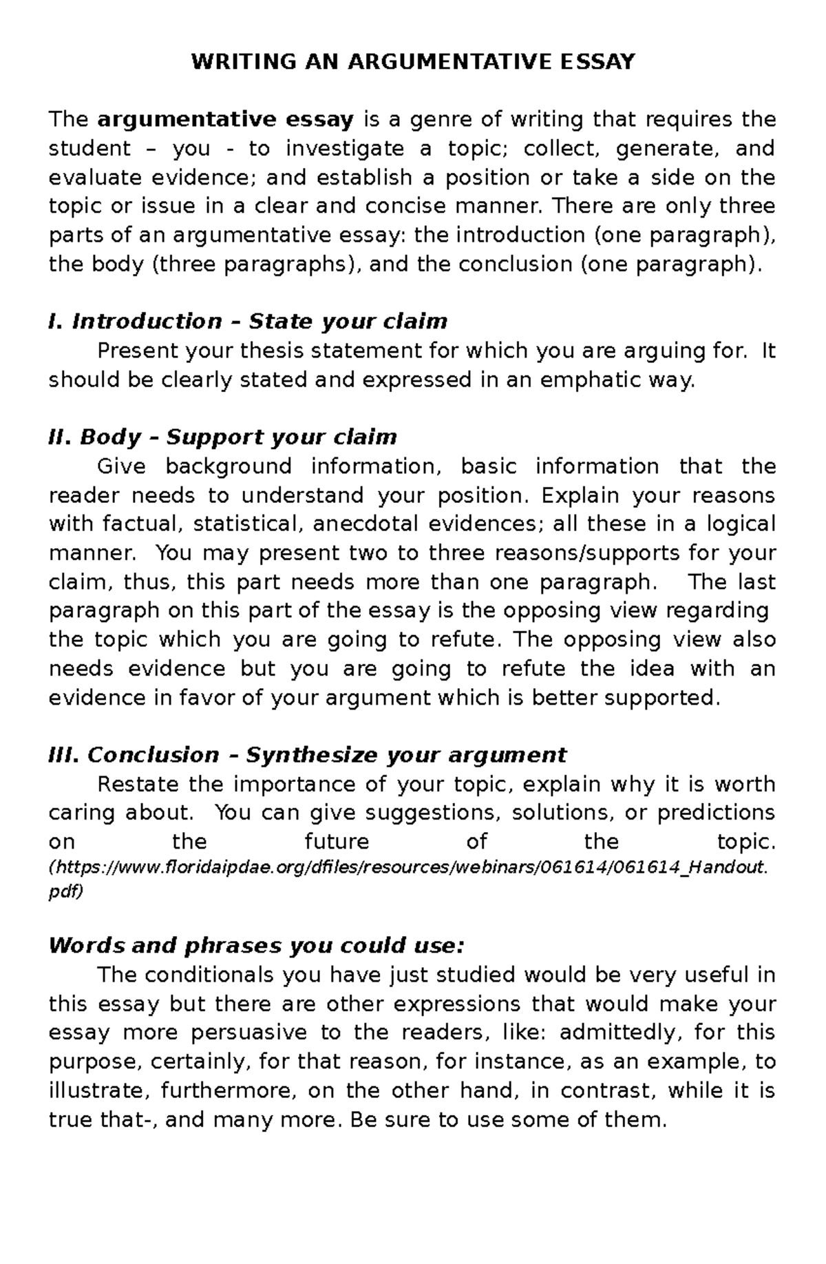 ENG 101: Writing an Argumentative Essay Guide - Studocu