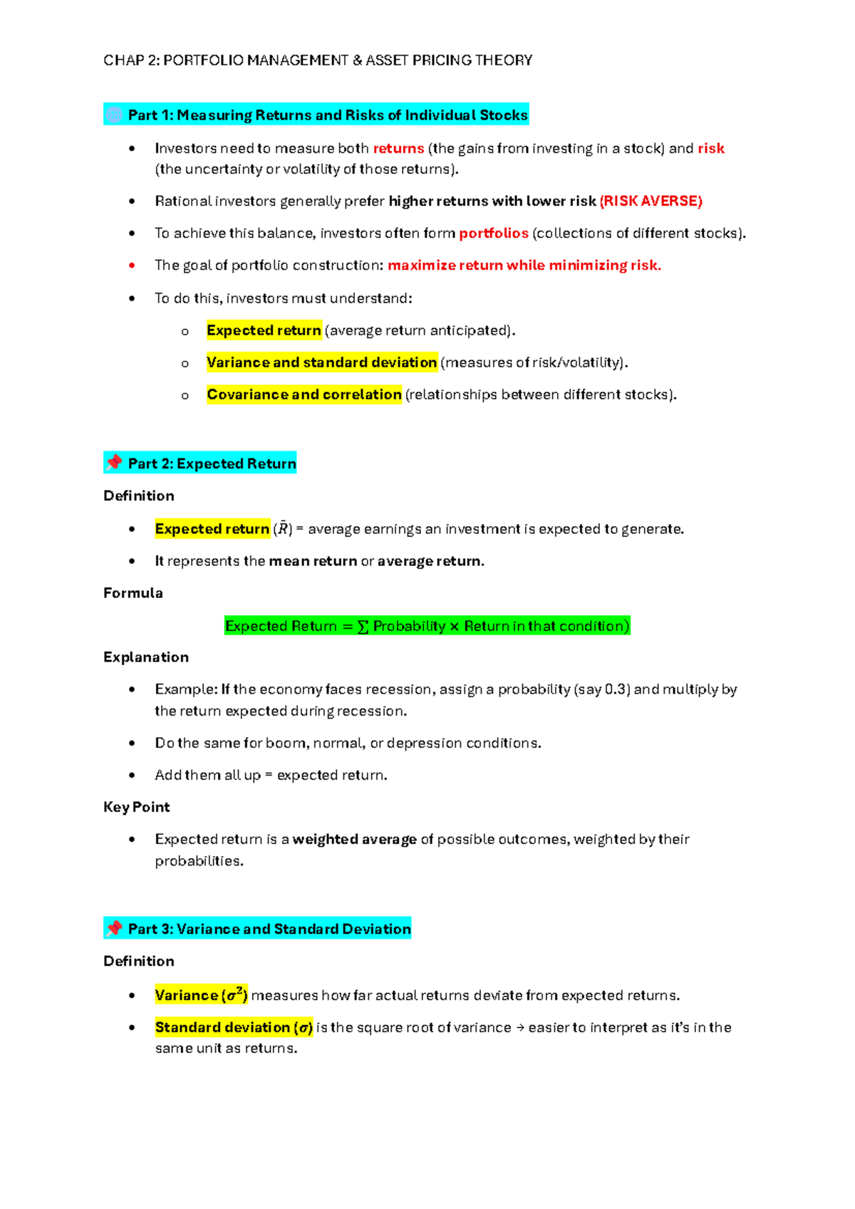 CHAP 2 MAF603 - Portfolio Management & Asset Pricing Theory Notes - Studocu